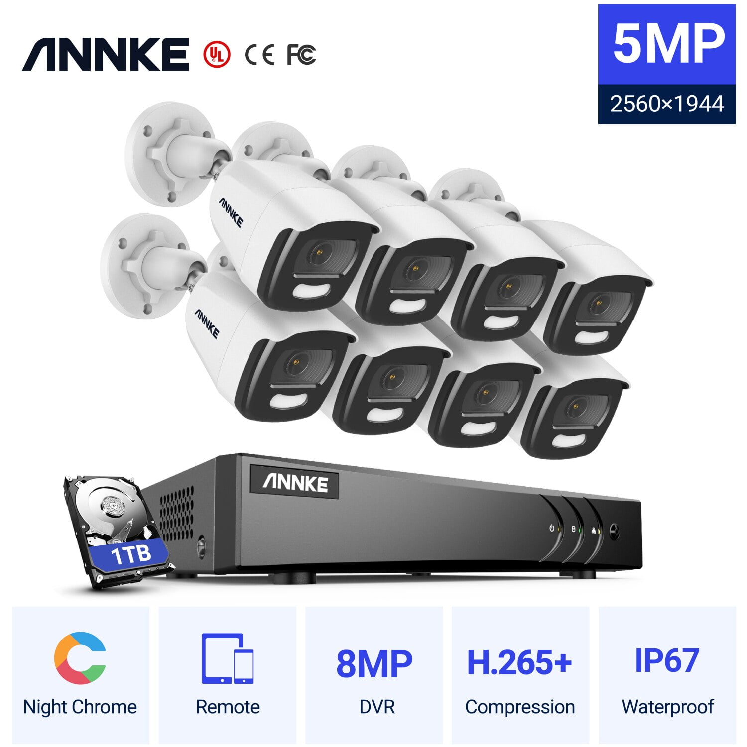 ANNKE 4K Ultra HD 8CH DVR Security System,8PCS 5MP Super HD Camera,True ...