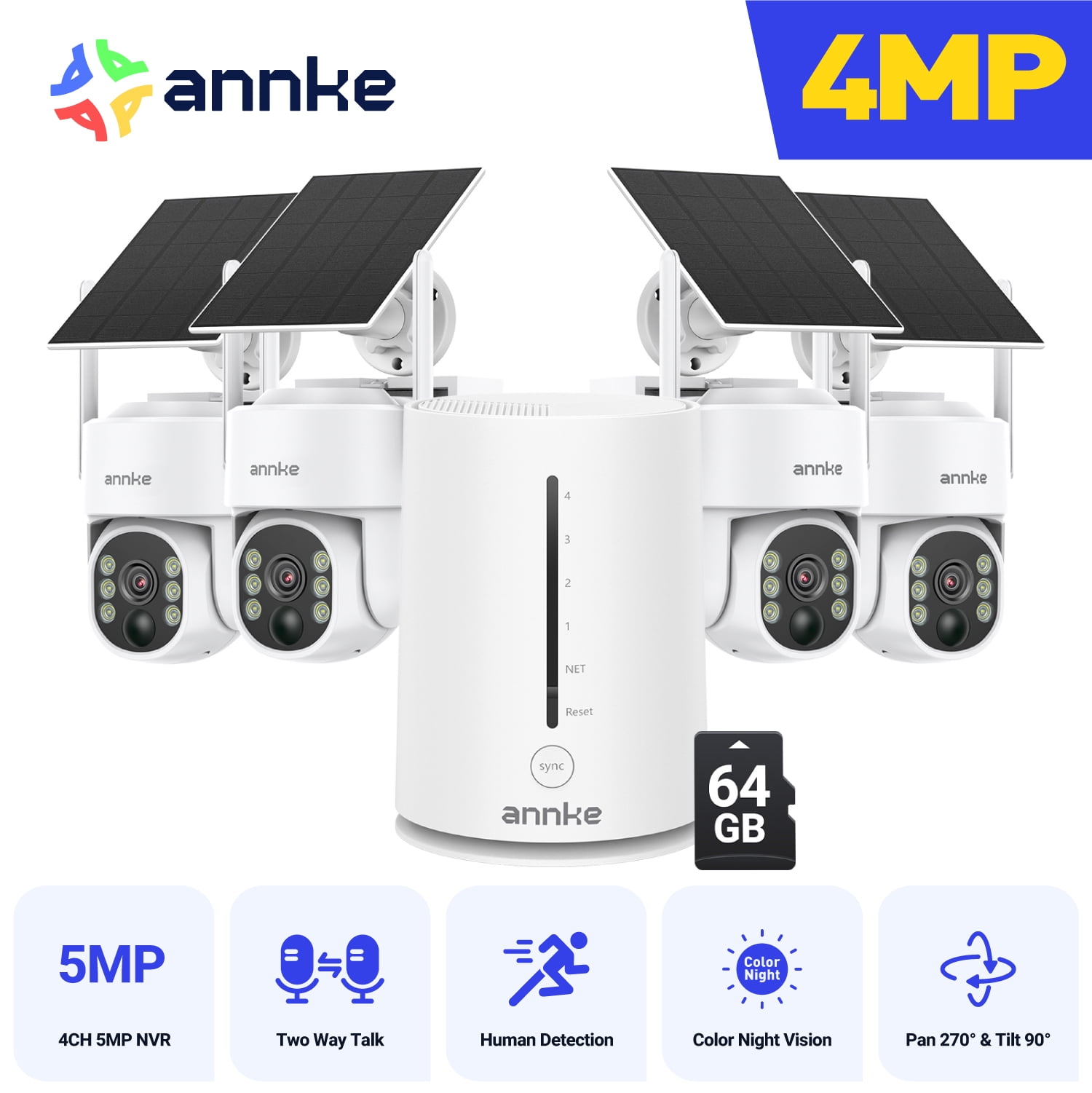 ANNKE 4MP 2K Wireless Security Camera Outdoor, 5MP 4-Cam Kit Solar ...