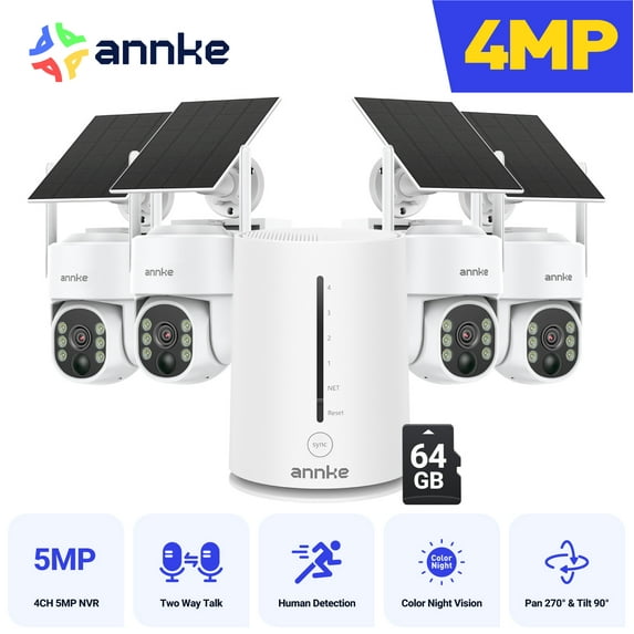 ANNKE 4MP 2K Wireless Security Camera Outdoor, 5MP 4-Cam Kit Solar ...