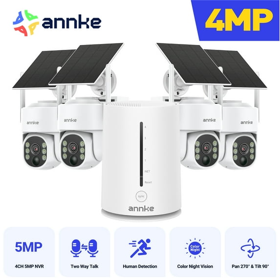 ANNKE 4MP 2K Wireless Security Camera Outdoor, 5MP 4-Cam Kit Solar ...