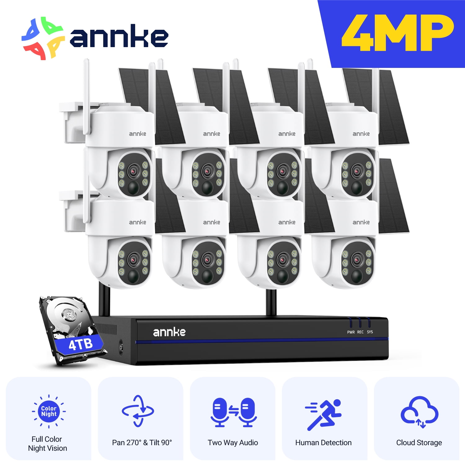 ANNKE 4MP Ultra HD 16 Channel 8 Cameras Wireless NVR Security System, 2 ...