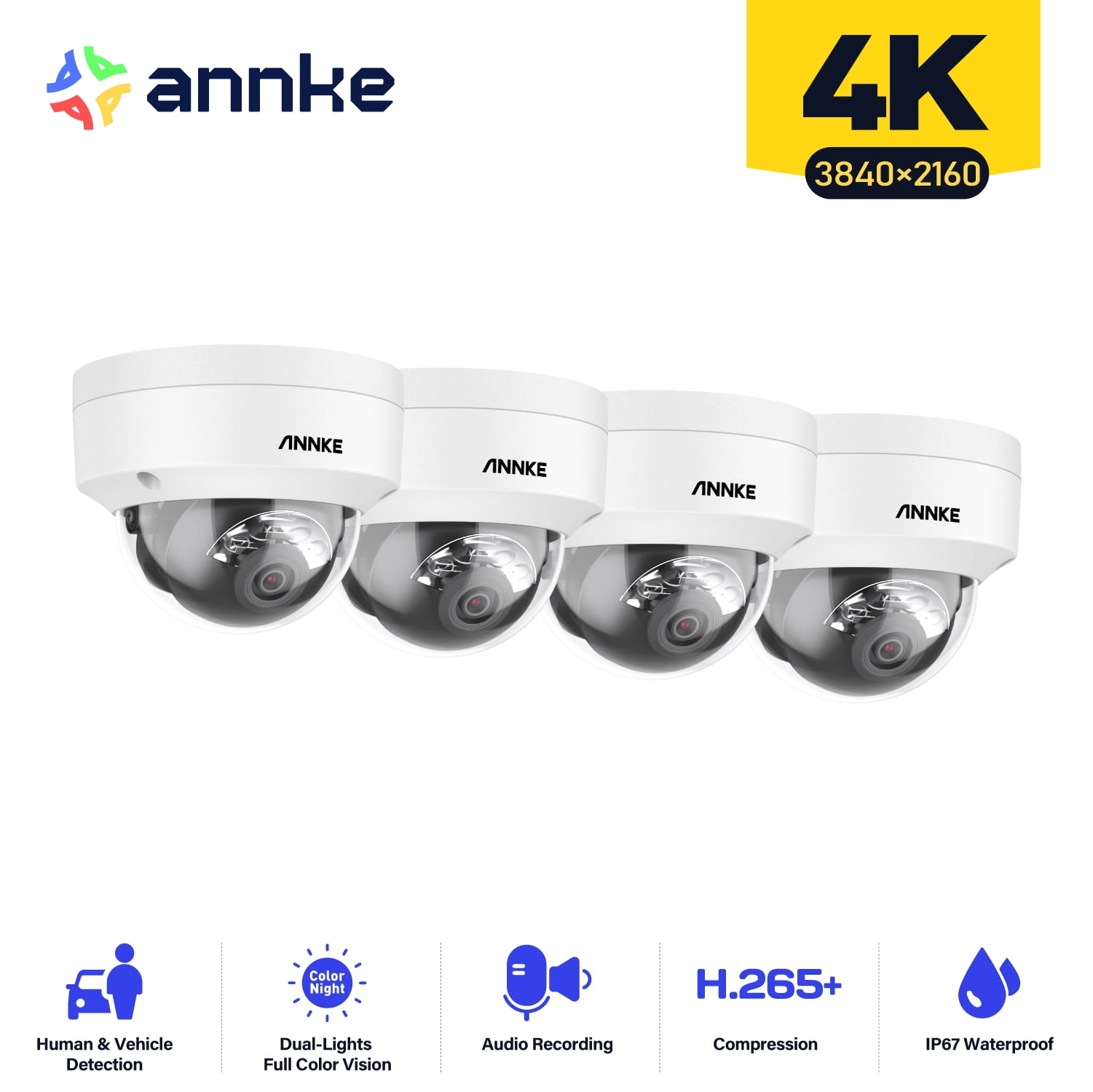 ANNKE 4PCS 4K IK10 Vandal-Resistant PoE Camera, Dual Lights Night ...