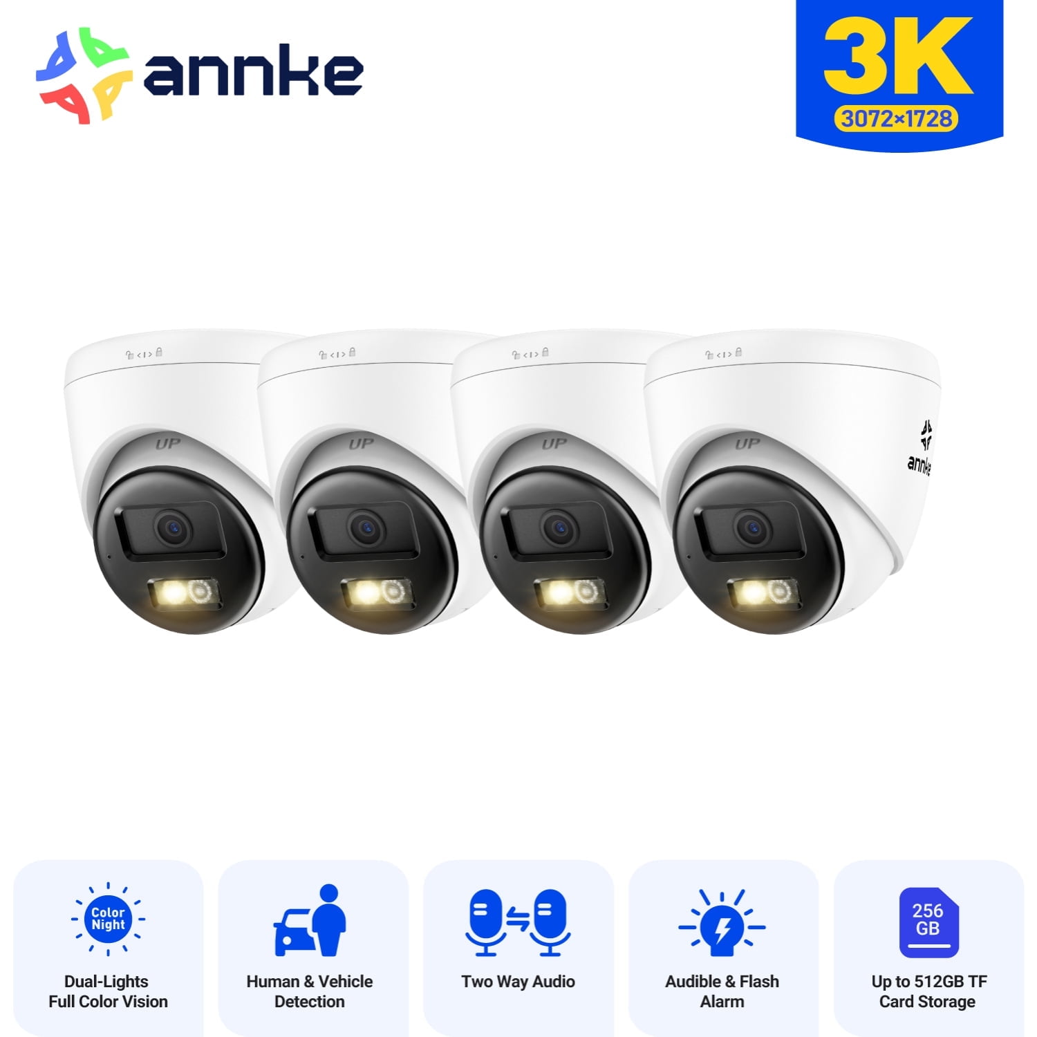 ANNKE 4PCS 5MP PoE Turret Wired Security IP Cameras, wo Way Audio ...
