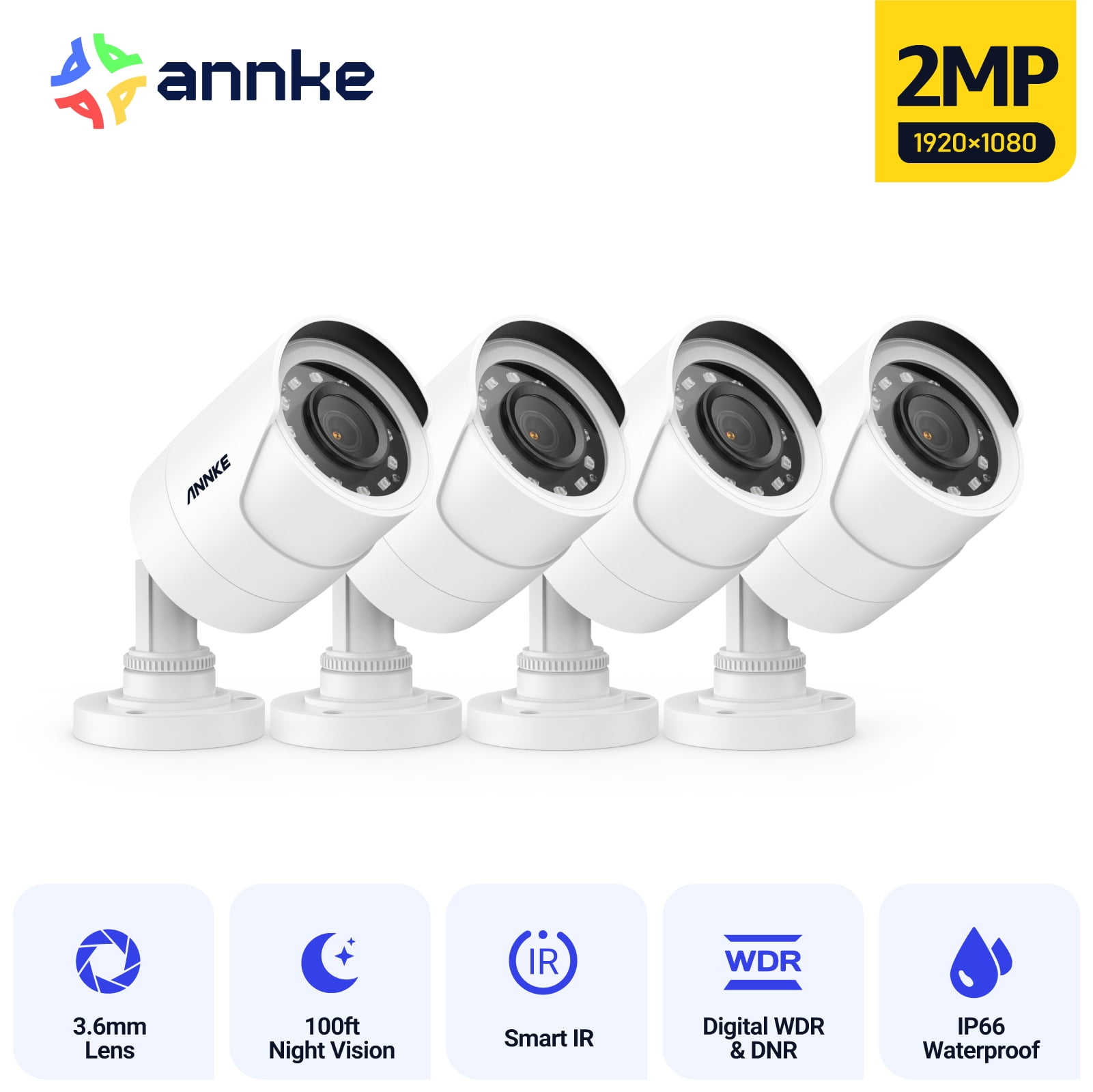 ANNKE 4pcs 1080P Wired Indoor/Outdoor Security Cameras, Bullet CCTV ...
