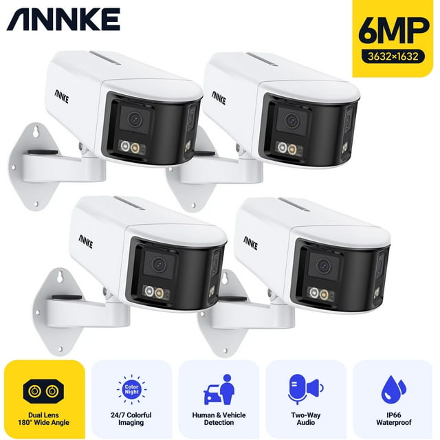 ANNKE 4pcs 6MP Outdoor PoE Security Camera, Dual Lens, 180° Wide Angle ...