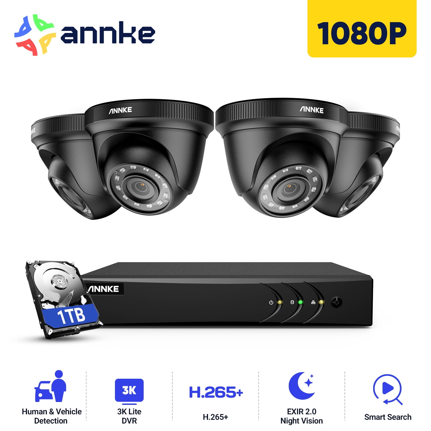 ANNKE 5IN1 8CH 3K Lite DVR HD 1080P Security Camera System Outdoor H ...