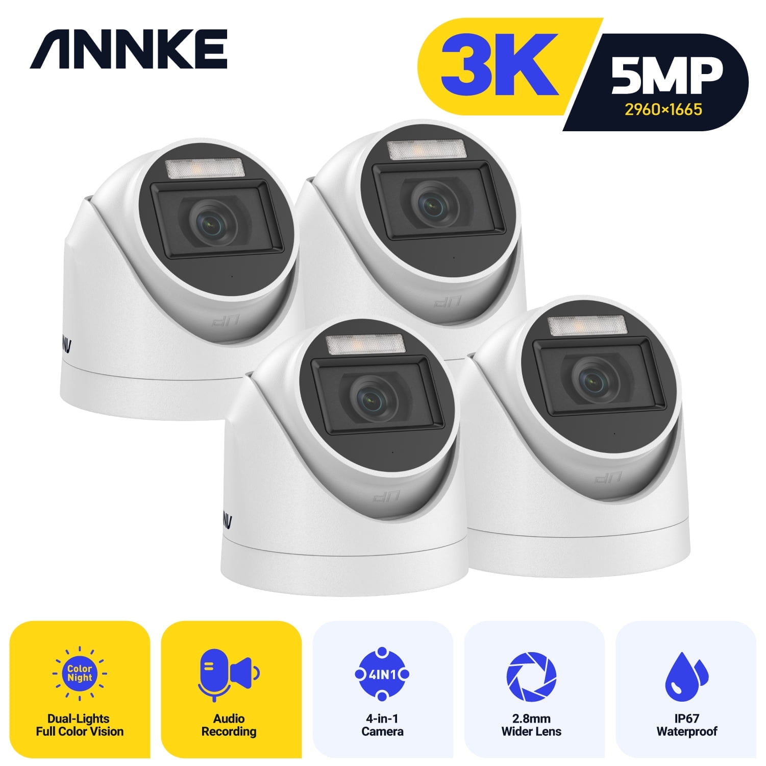 ANNKE 5MP 4PCS Outdoor Surveillance Camera with Human/Vehicle Detection ...