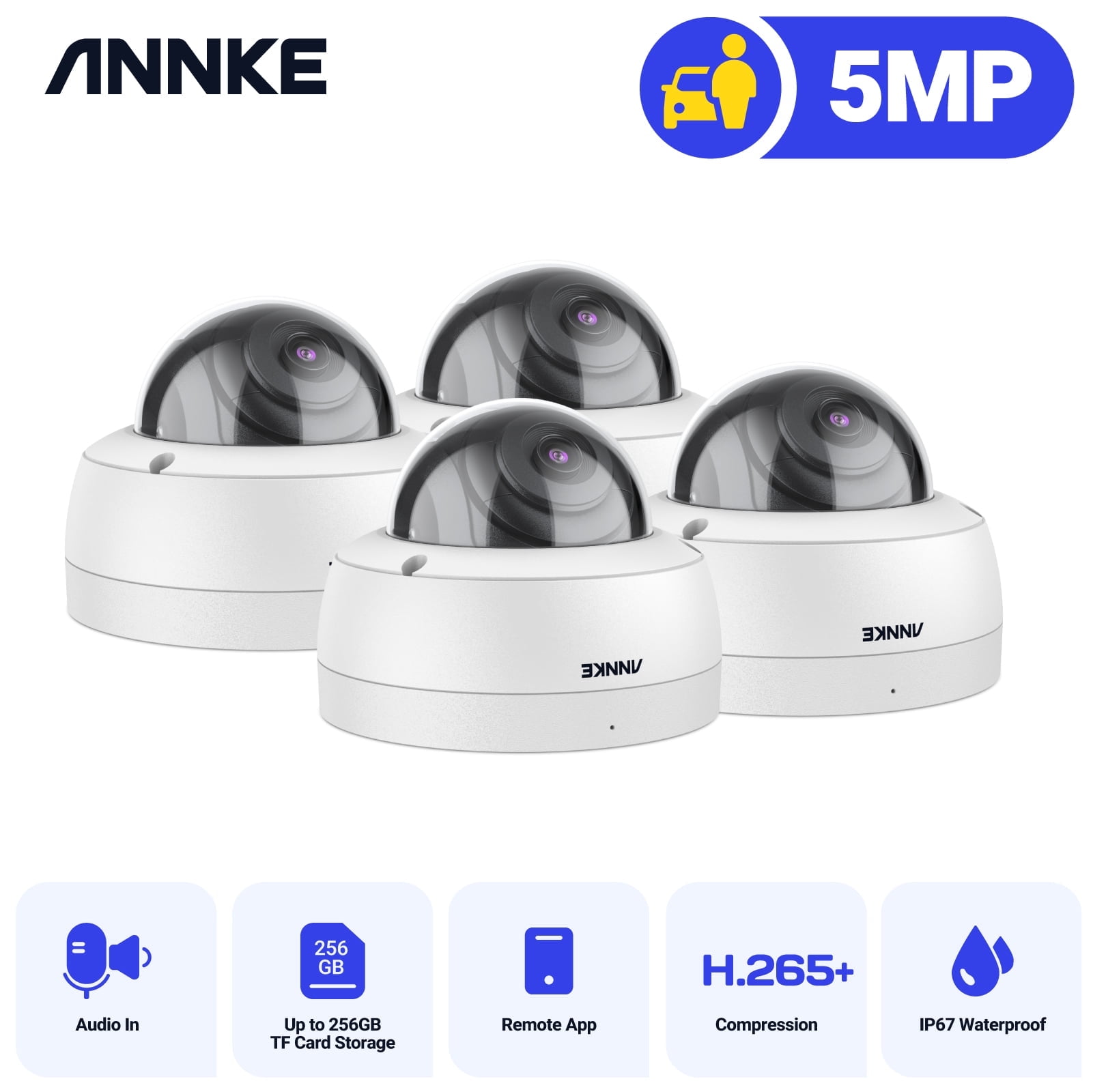 ANNKE 5MP 4PCS PoE Security IP Dome Camera, Super HD H.265+ Night ...