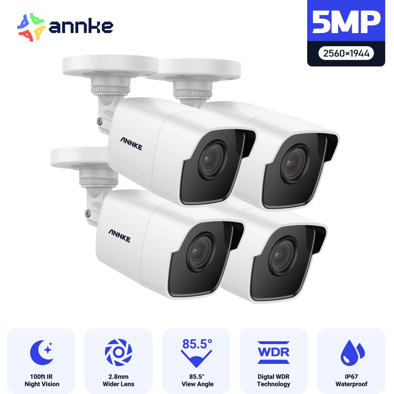 ANNKE 5MP 4PCS Super HD Security Bullet Camera, IP67 Waterproof Bullet ...