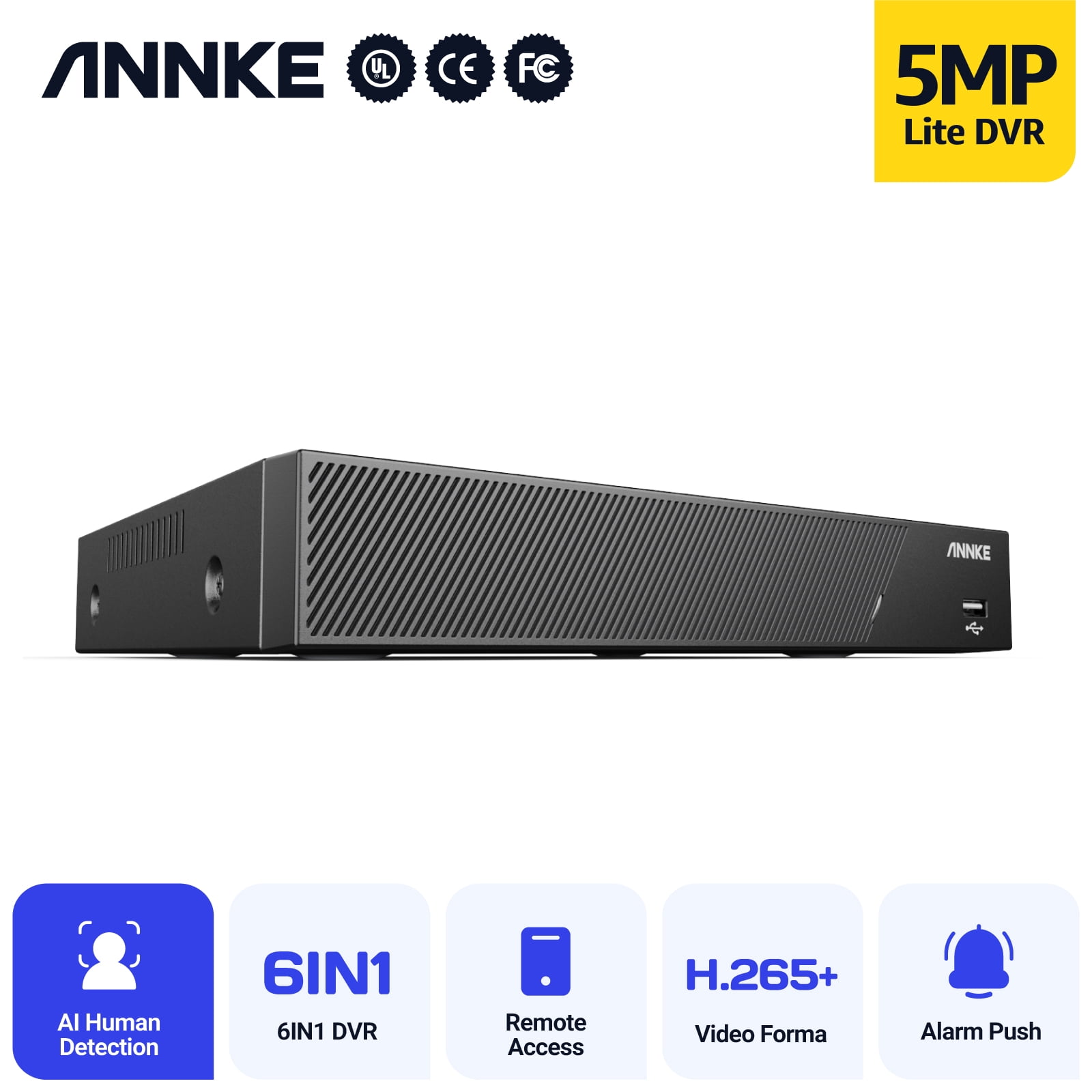 ANNKE 5MP 8CH DVR Security Camera System, H.265+ 8 Channel Hybrid 6-in ...