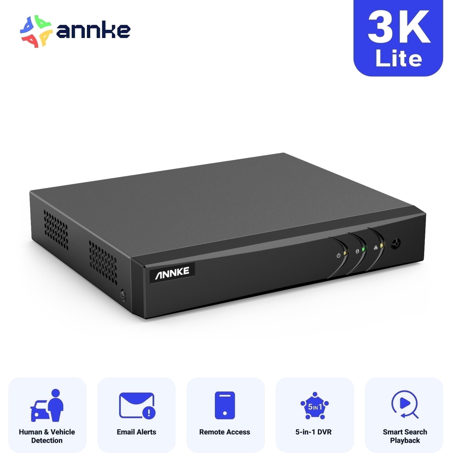 ANNKE 3K H.265+ 5-in-1 DVR Recorder with AI, Supports 8CH Analog and 2 ...