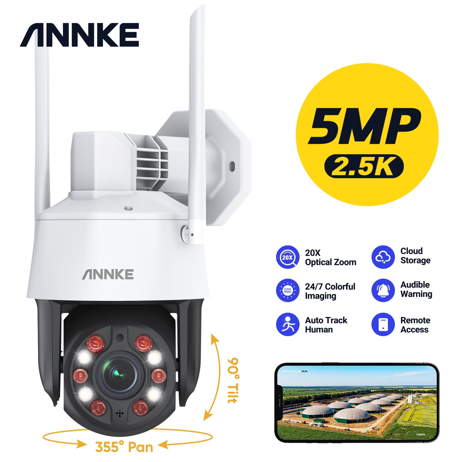 ANNKE 5MP HD Wireless 20X Optical Zoom PTZ Security Camera Two-Way ...