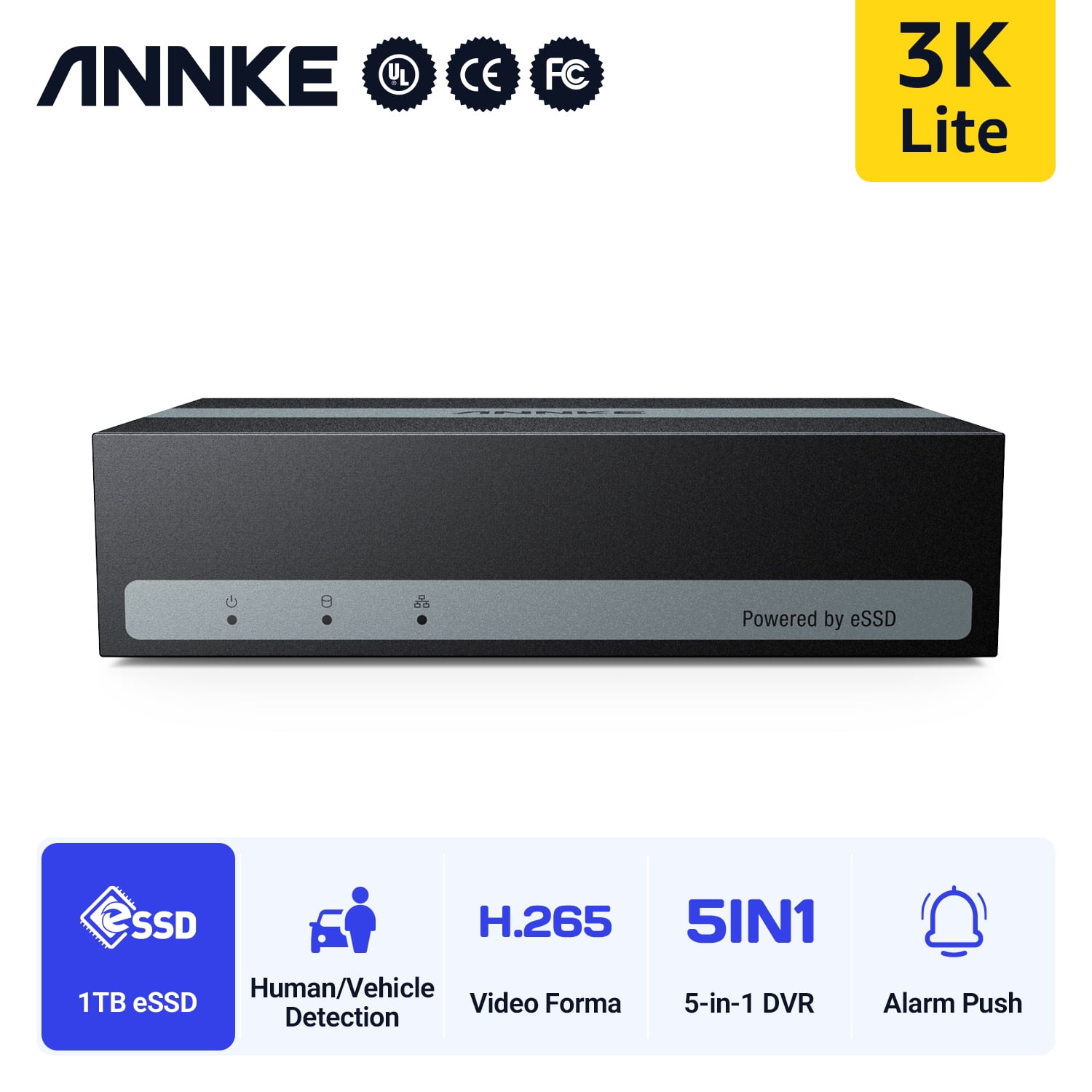 ANNKE 8 Channel 3K Lite Security DVR Recorder, H.265+ Hybrid 5-in-1 Surveillance DVR, Human ...