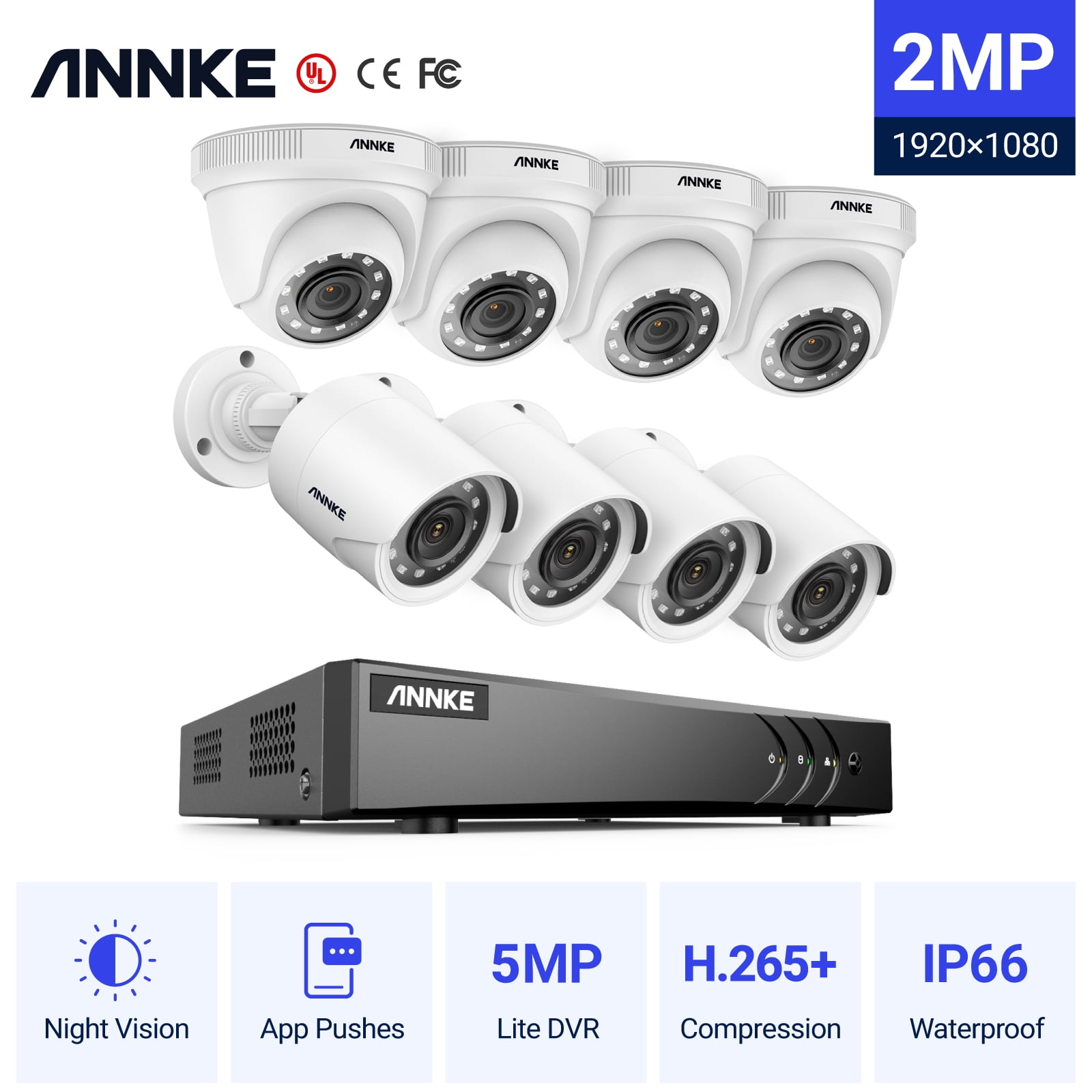 ANNKE 8 Channel 3MP 5-in-1 DVR CCTV Security Camera System with 8×1080P ...