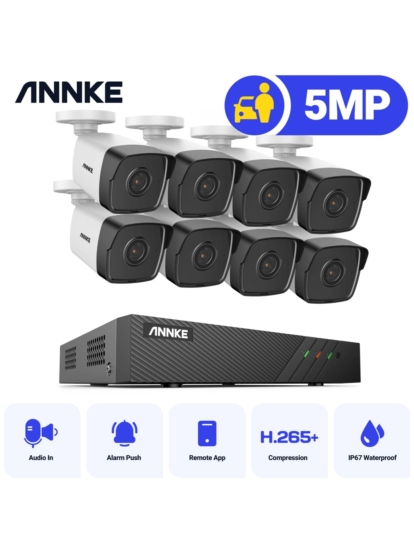 ANNKE 8 Channel 4Pcs Camera PoE Security System 6MP NVR, 5MP Outdoor ...