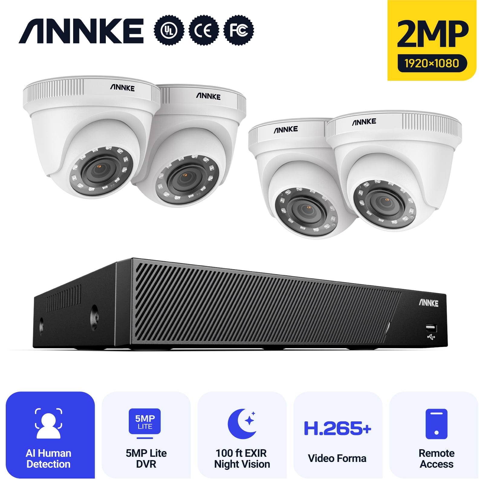 ANNKE 8CH 1080P H.265+ Outdoor Video Home Security Camera System, 6-in ...