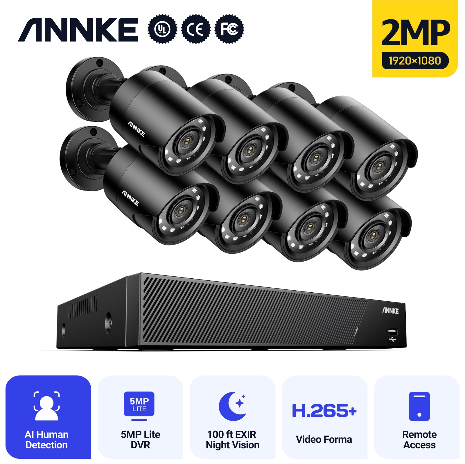 ANNKE 8CH 1080P Outdoor CCTV Video Home Security 8PCS Bullet ...