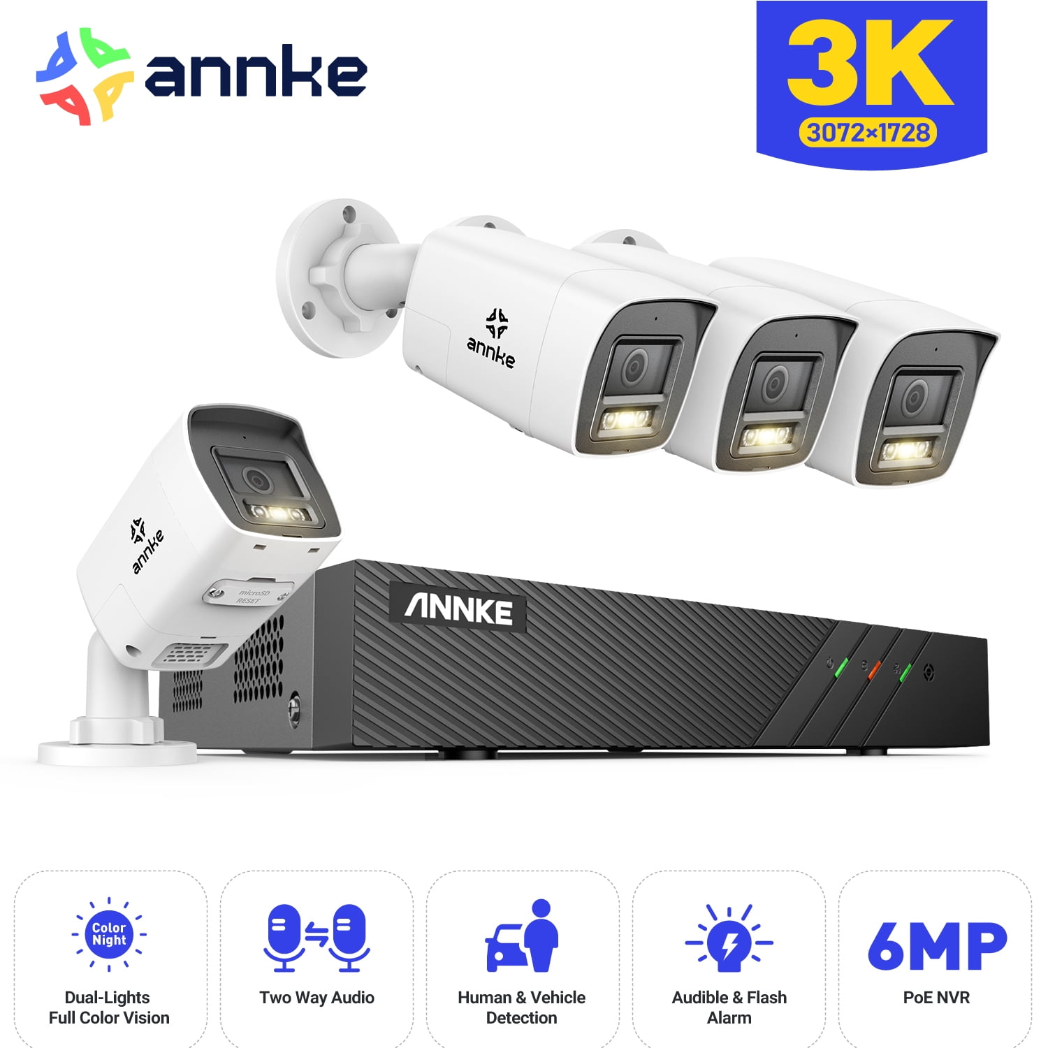 ANNKE 8CH 3K PoE Home Security Camera System with Smart Dual Light, H ...