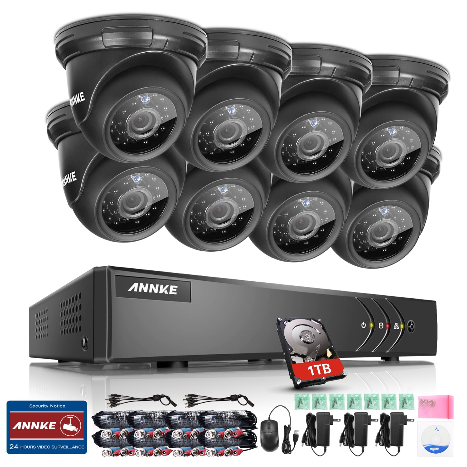 ANNKE 8CH Security 1080p HD-TVI DVR Recorder Camera System and 8Pcs 2MP ...