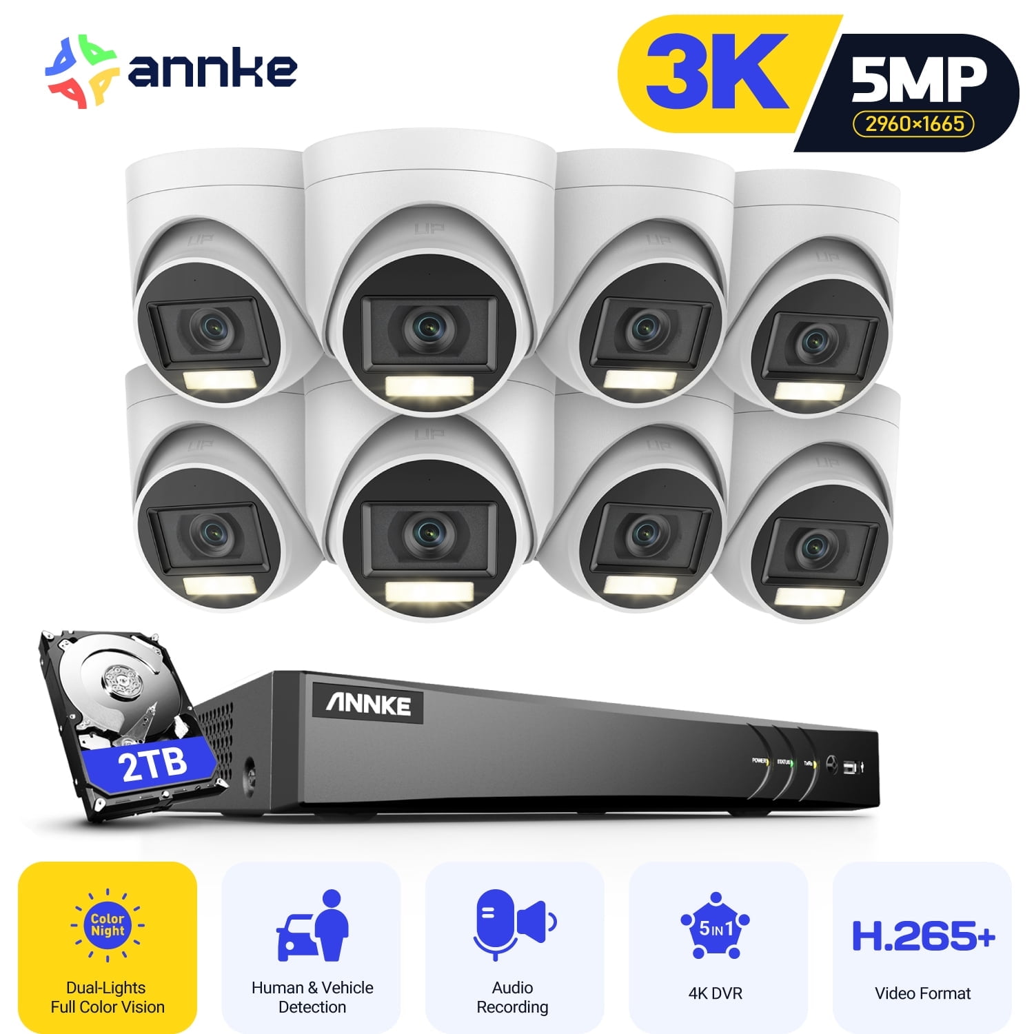ANNKE 8CH Security Camera System, H.265+ 5-in-1 4K DVR Recorder with AI ...