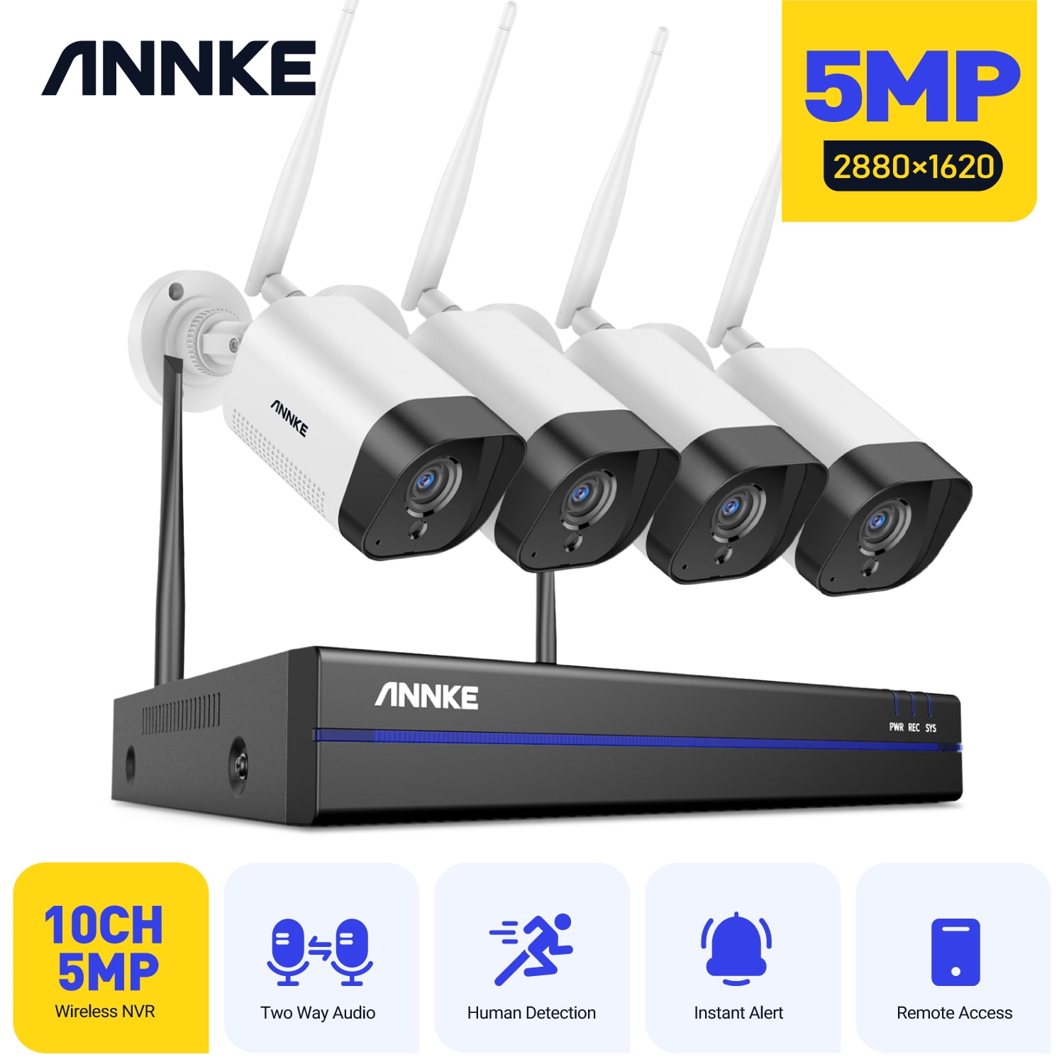 ANNKE 8CH Wireless Security Camera System, 4 Pcs 5MP Outdoor WiFi Cameras for Recording and ...
