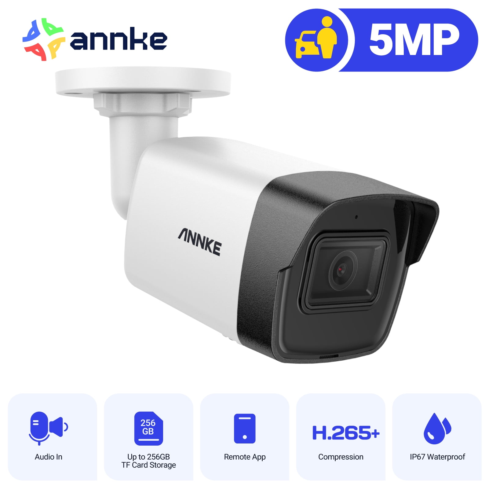 ANNKE Bullet 5MP PoE IP Security Camera Super HD H.265+ CCTV Internet ...