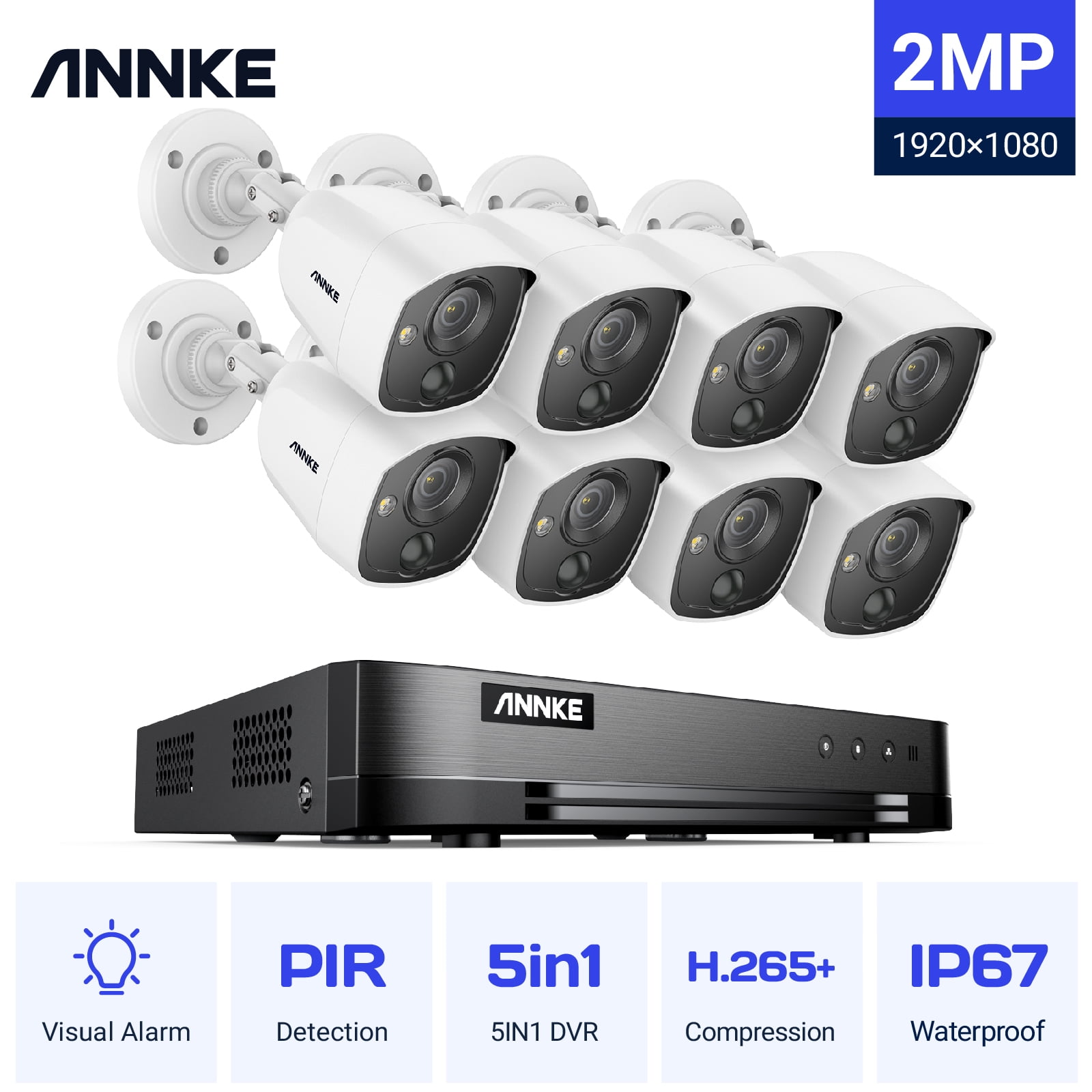 ANNKE CCTV Camera System 16 Channel 5-in-1 H.265+ DVR and 8×1080P HD ...