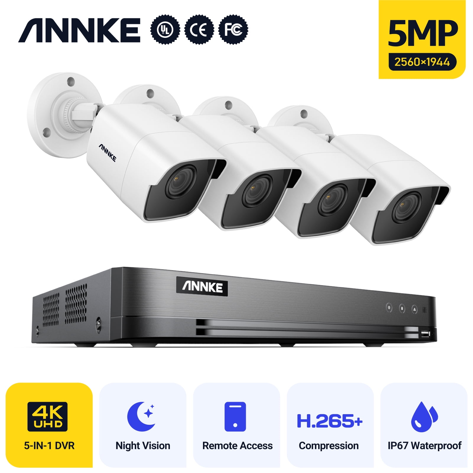 ANNKE CCTV Camera System 8-Channel 4K Ultra HD H.265+ DVR and 4pcs 5MP ...