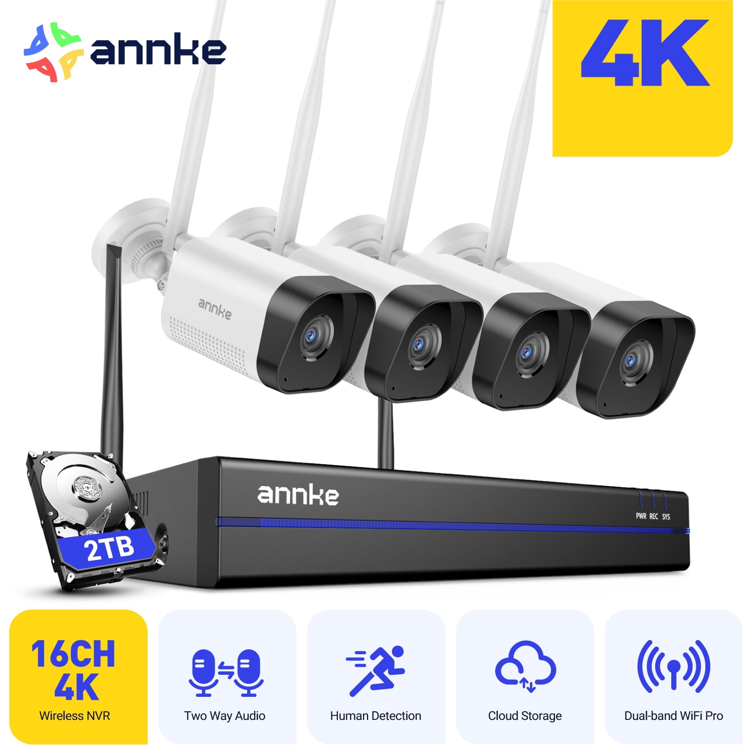 ANNKE H.264+ Wireless Security Cameras System, 16CH 8MP WiFi NVR ...