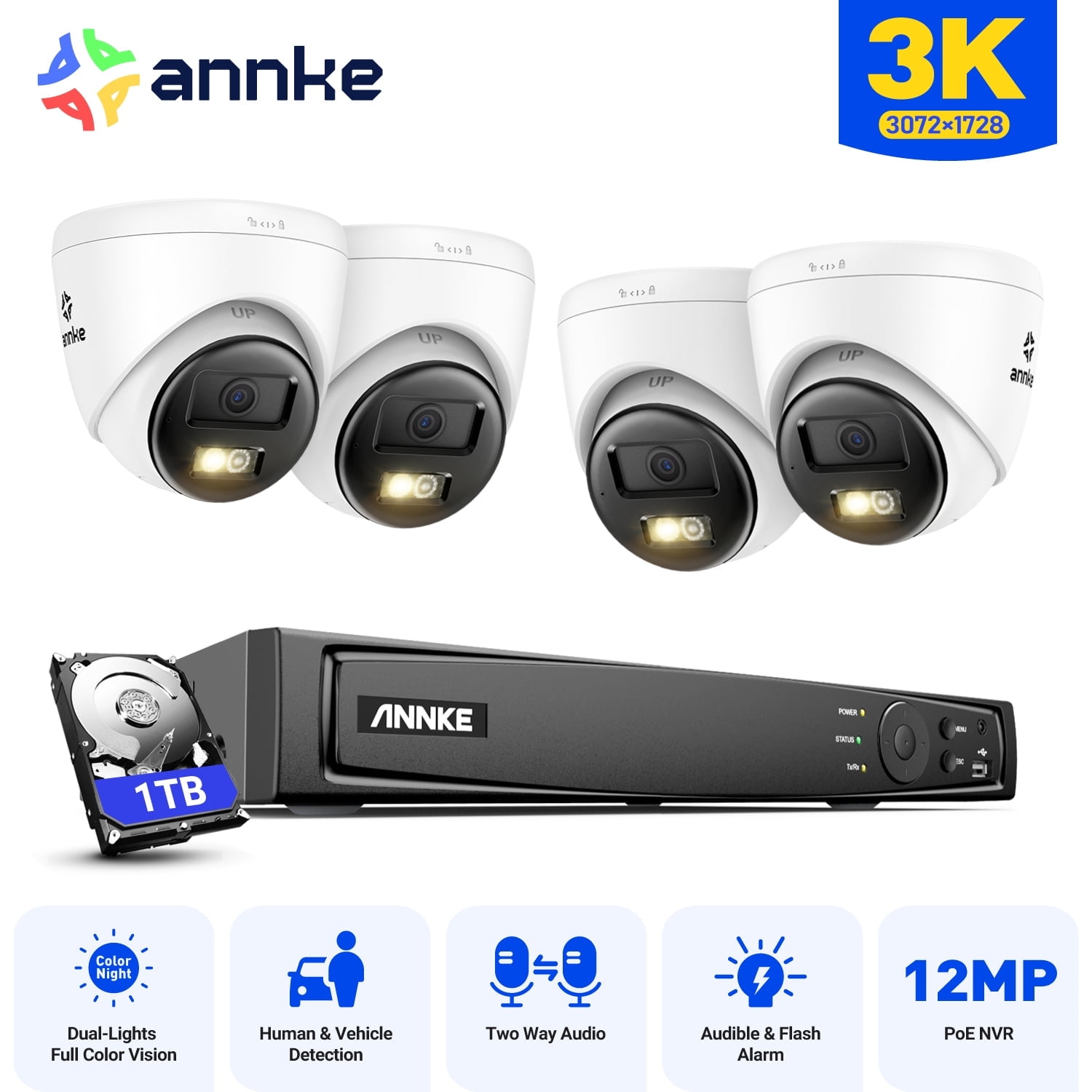 ANNKE H.265+ 3K POE Security Camera System, 8CH 12MP NVR and 4Pcs 3K ...