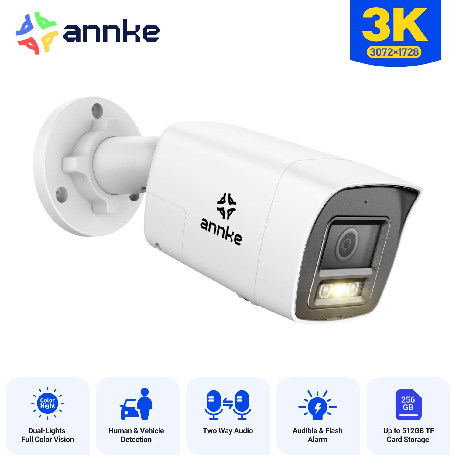 ANNKE H.265+ 3K PoE Security IP Camera Two Way Audio Outdoor Color ...