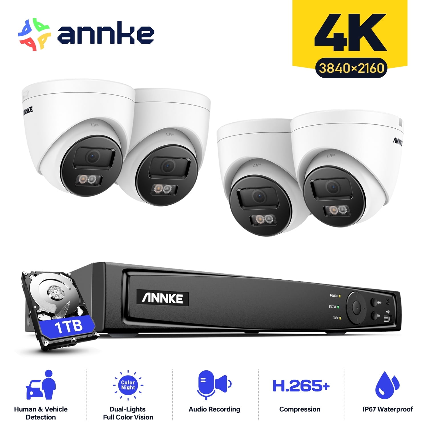 ANNKE H.265+ 4K 8CH PoE Outdoor Security Camera System, 12MP 8CH 2TB Hard Drive NVR with 4x 4K ...