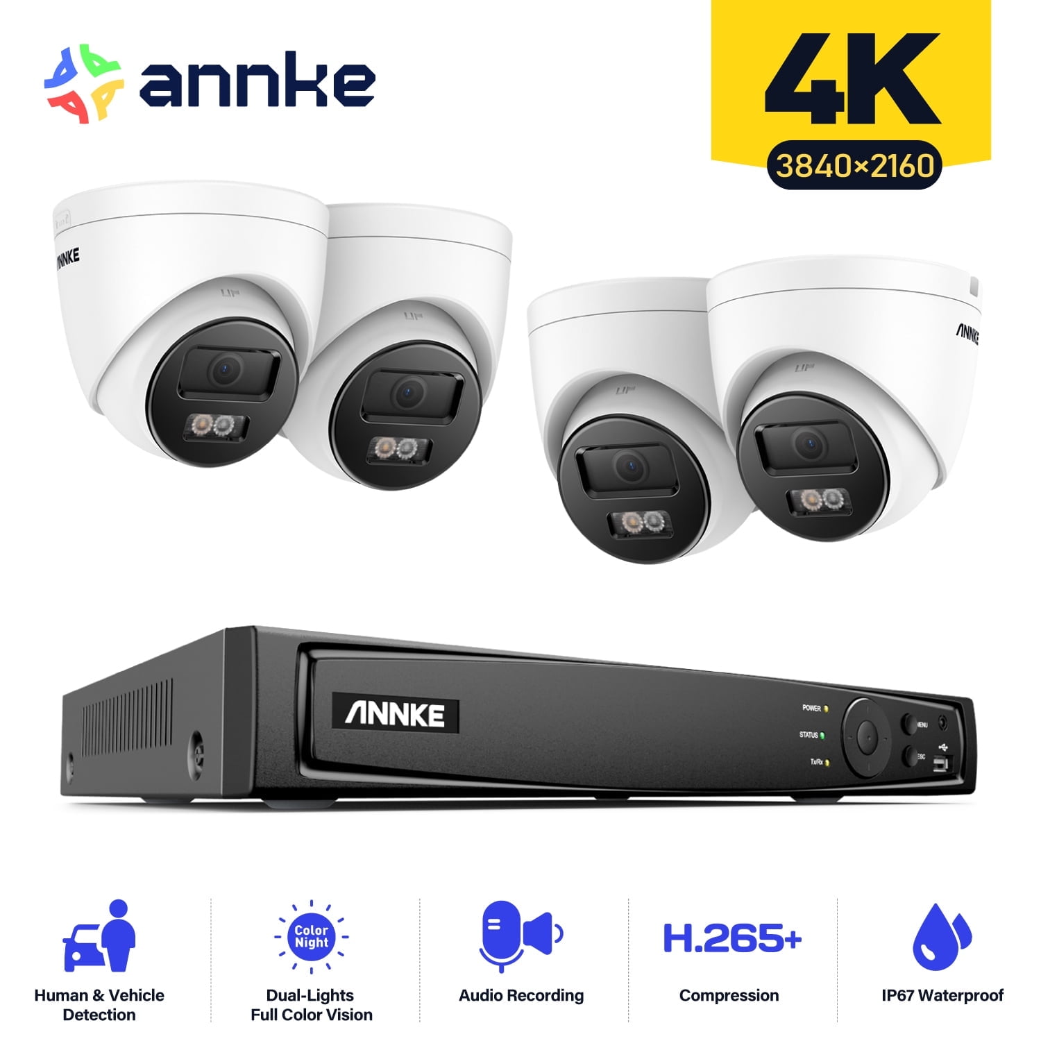 ANNKE H.265+ 4K 8CH PoE Outdoor Surveillance Camera Set, 12MP 8CH NO ...