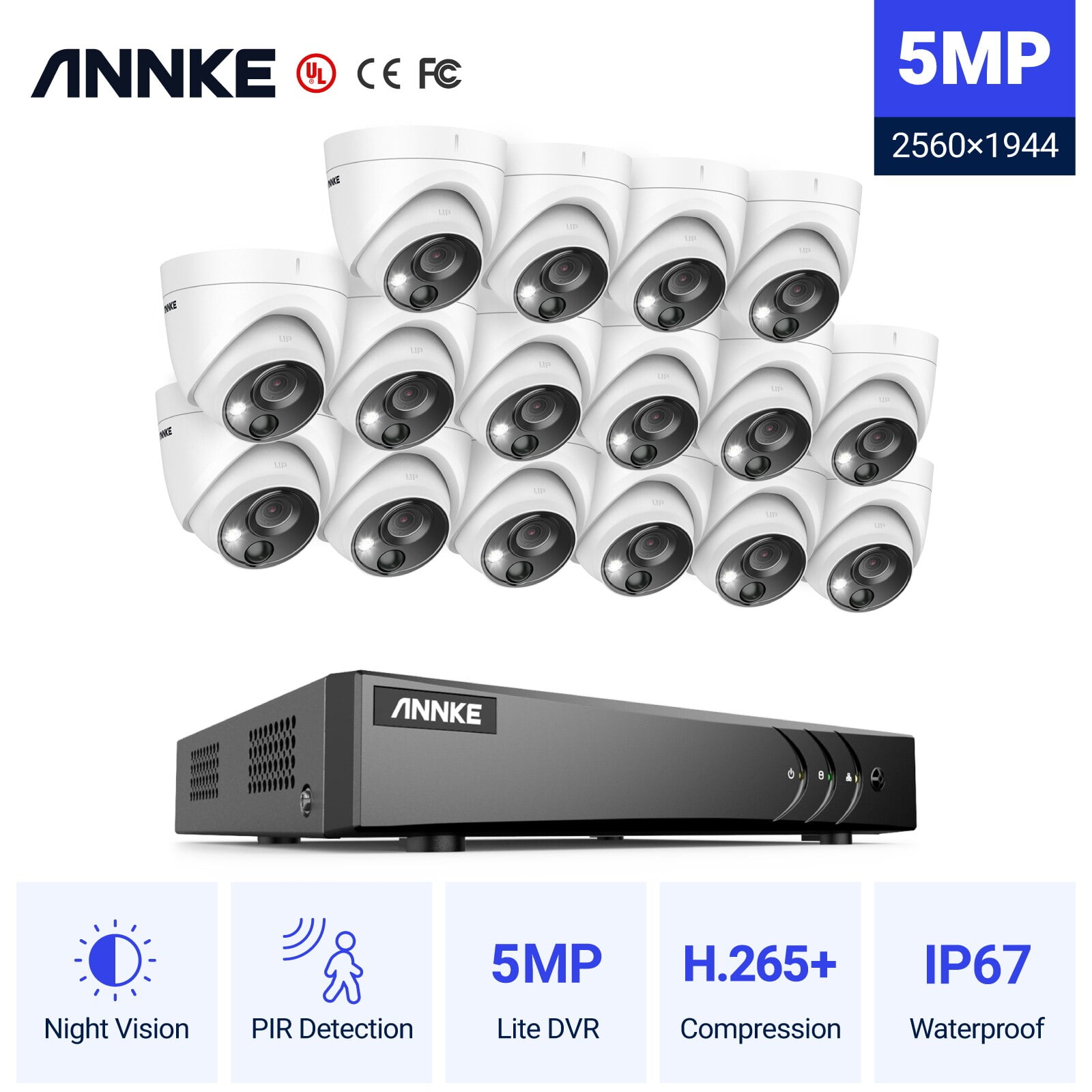 ANNKE H.265+ 5MP Ultra HD 16CH DVR CCTV Security System 16PCS Outdoor ...