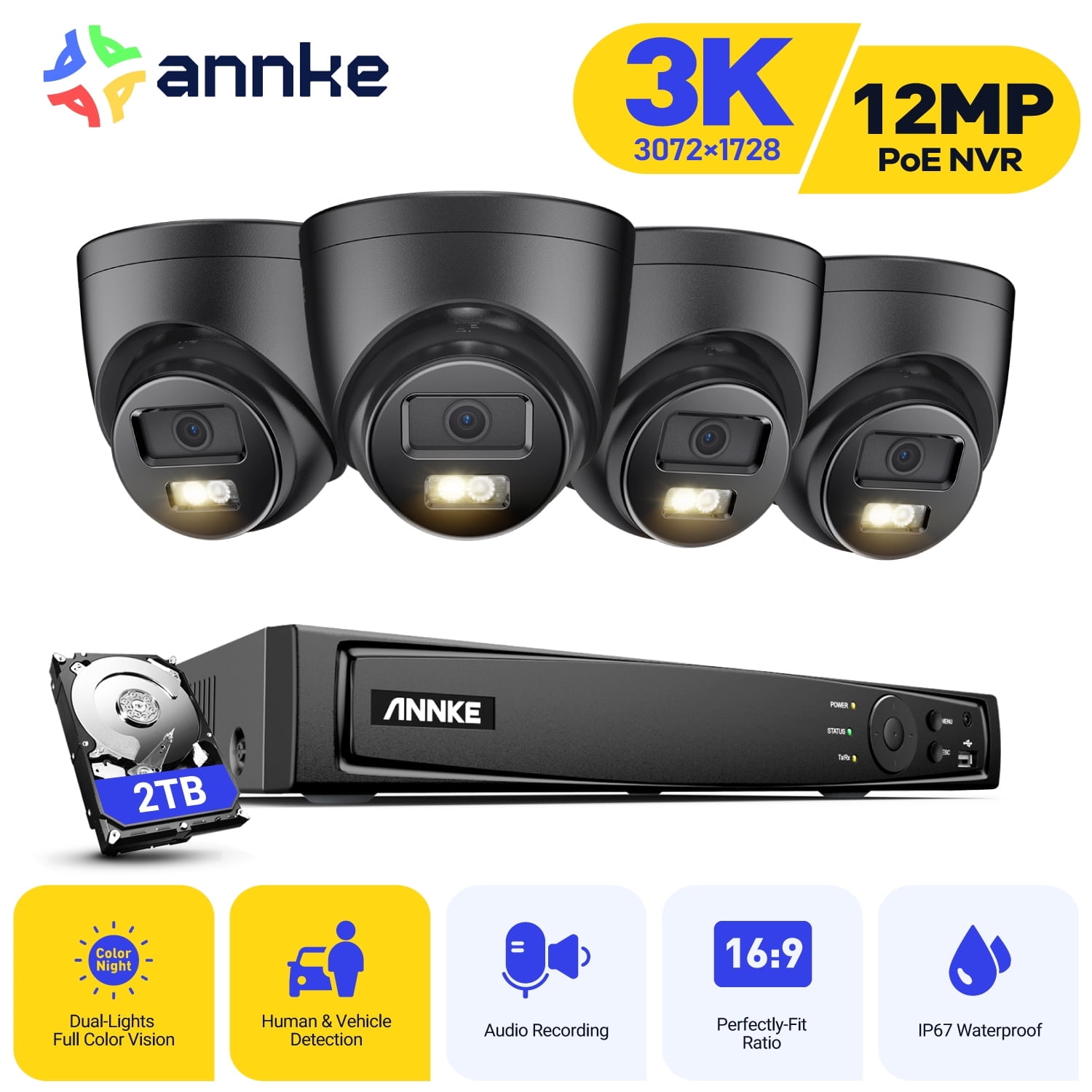 ANNKE H.265+ 8CH PoE Security Camera System, 12MP NVR Recorder and 4 x ...