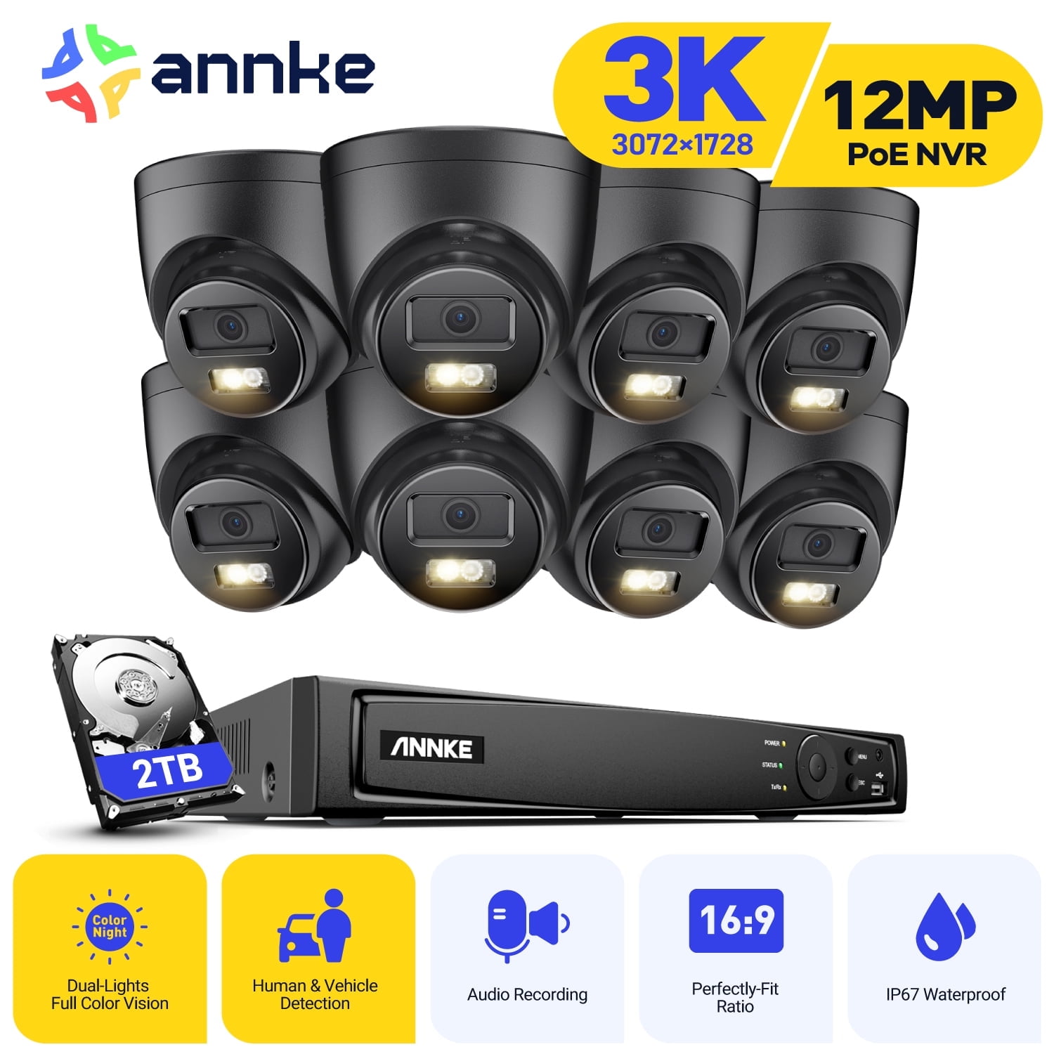 ANNKE H.265+ 8CH PoE Security Camera System, 12MP NVR Recorder and 8 x 3K Outdoor Surveillance ...