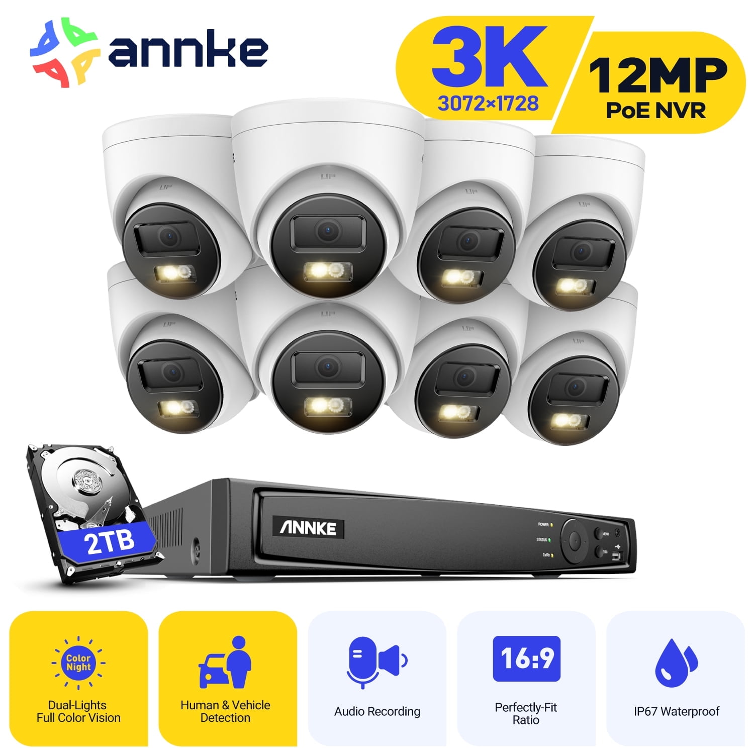 ANNKE H.265+ 8CH PoE Surveillance Camera System Set, 12MP NVR Recorder ...
