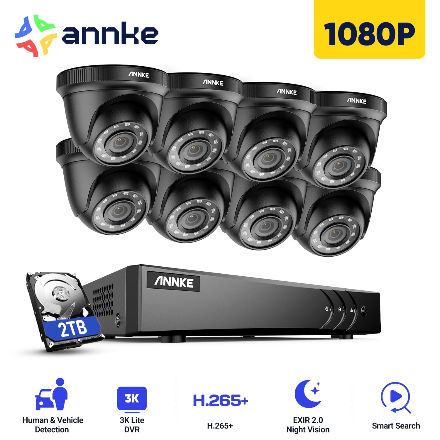 ANNKE H.265+ 8CH Security Camera System with Human/Vehicle Detection, 5 ...