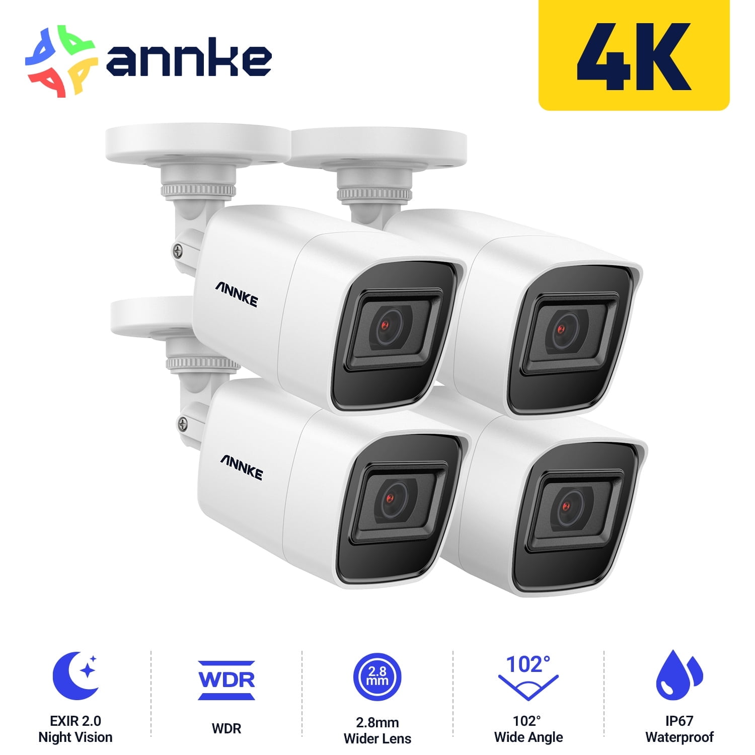 ANNKE 4K 8MP Security Camera 4PCS, Indoor/Outdoor, EXIR Night Vision ...