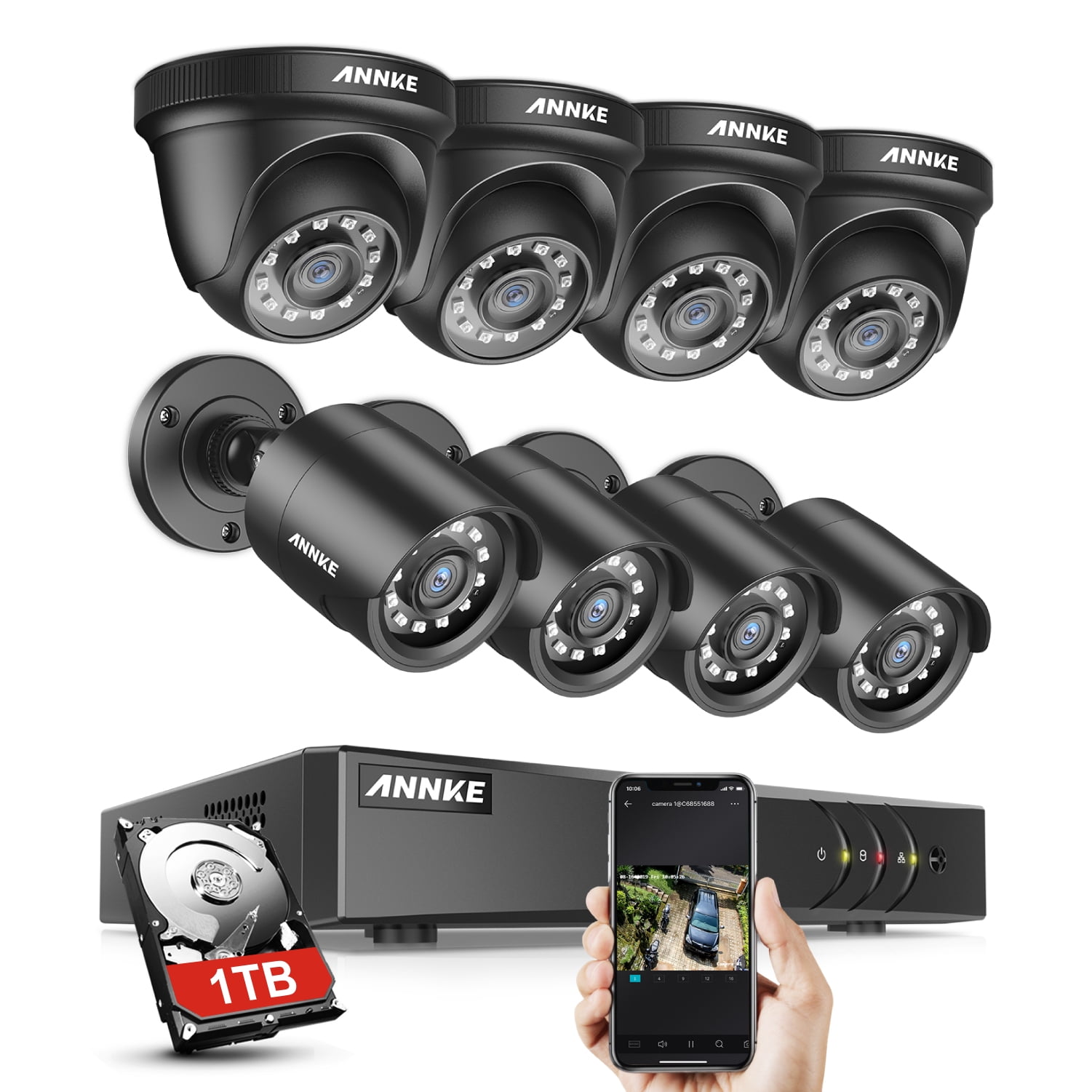 ANNKE Security Camera System CCTV,8 Channel 5-in-1 DVR with 1TB Hard ...