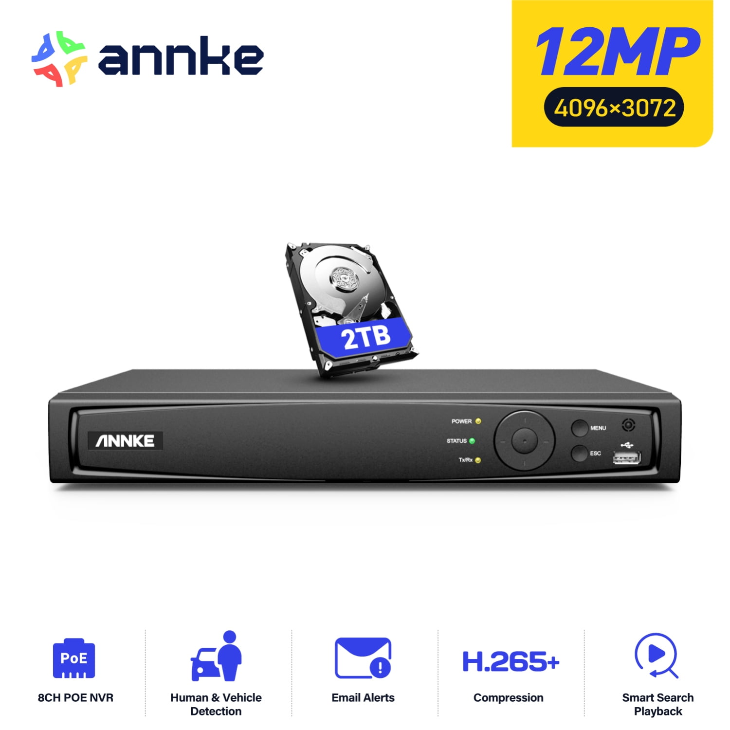 ANNKE Ultra 12MP HD 8CH PoE NVR, 12MP PoE Network Video Recorder ...