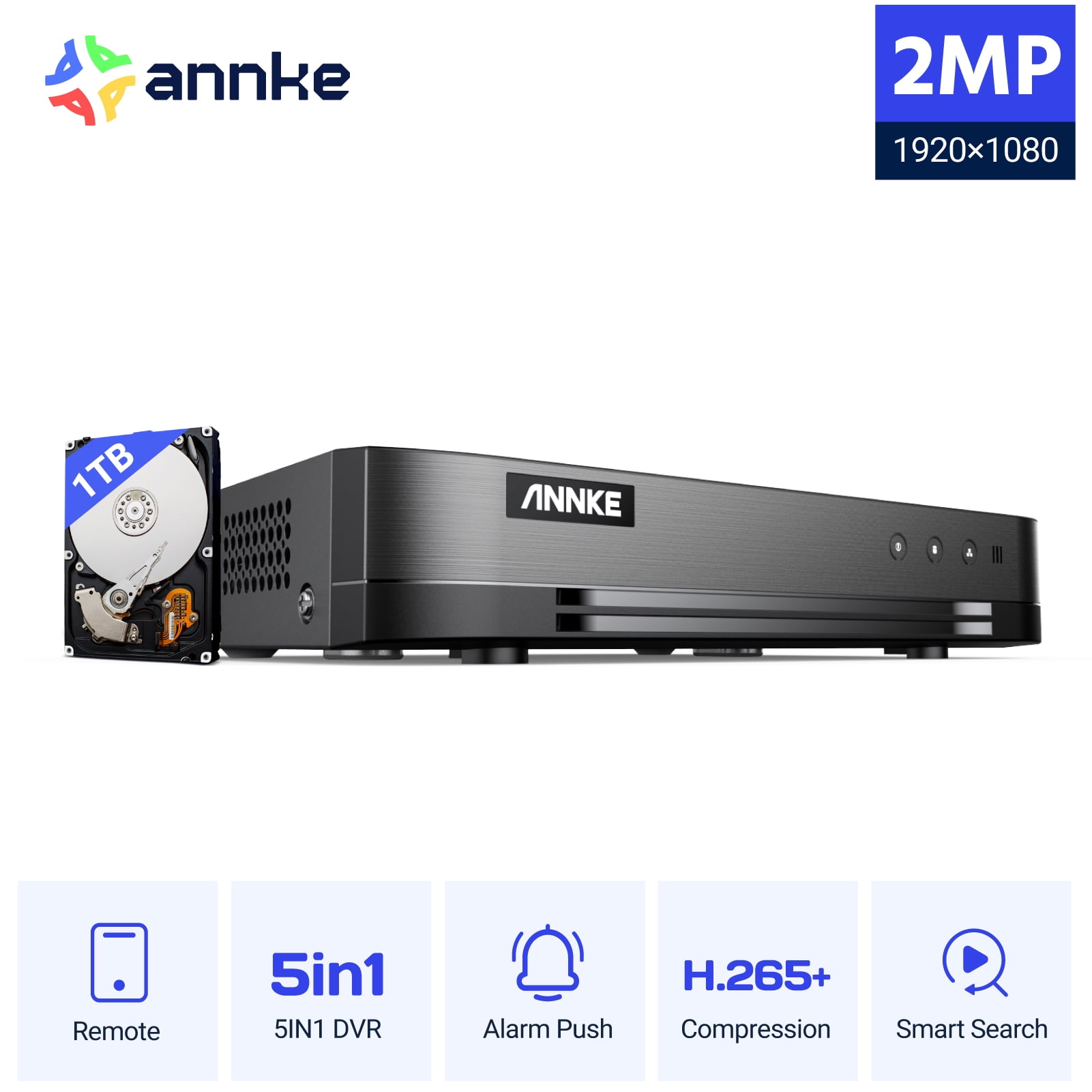 ANNKE 16-Channel Wired Surveillance 5-in-1 1080p Lite Hybrid H.265+ DVR ...