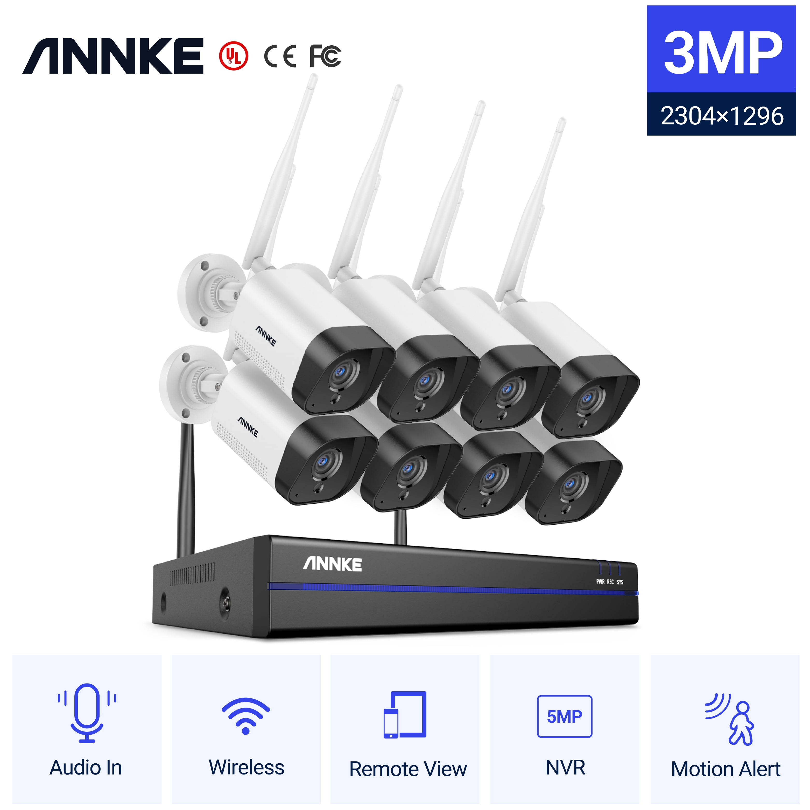ANNKE WS200 8 Channel 5MP Wireless NVR Security System with 8pcs 3MP HD ...