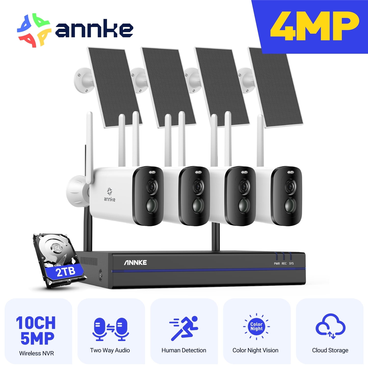 ANNKE Wire-Free Solar Home Security Camera System Wireless, 4PCS 4MP ...