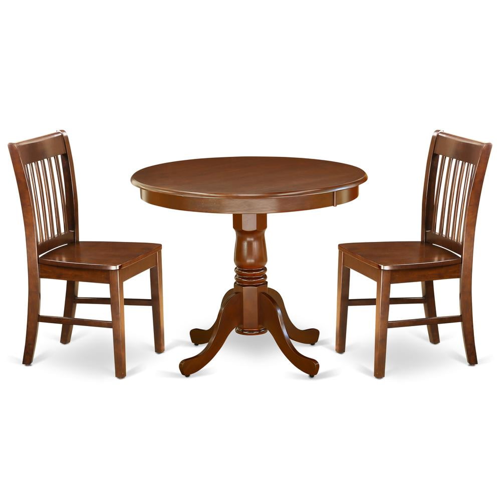 ANNO3-MAH-W 3 Piece Round 36" Table and Four Kitchen Wood Seat Chairs ...