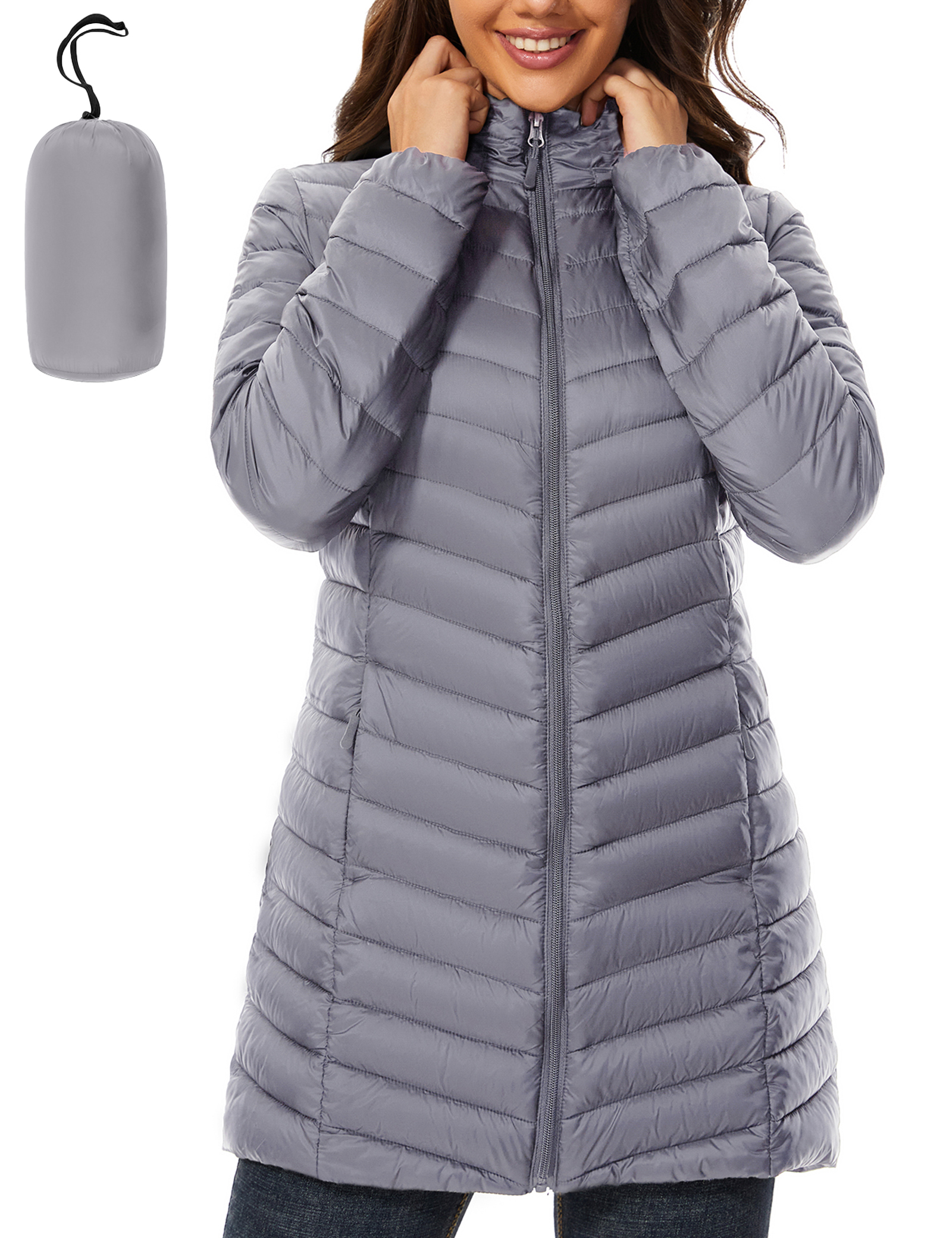 Women's Long Down Vest Sleeveless Hooded Jacket Plus Size Winter Warm Slim Zipper Coats Outdoor ...