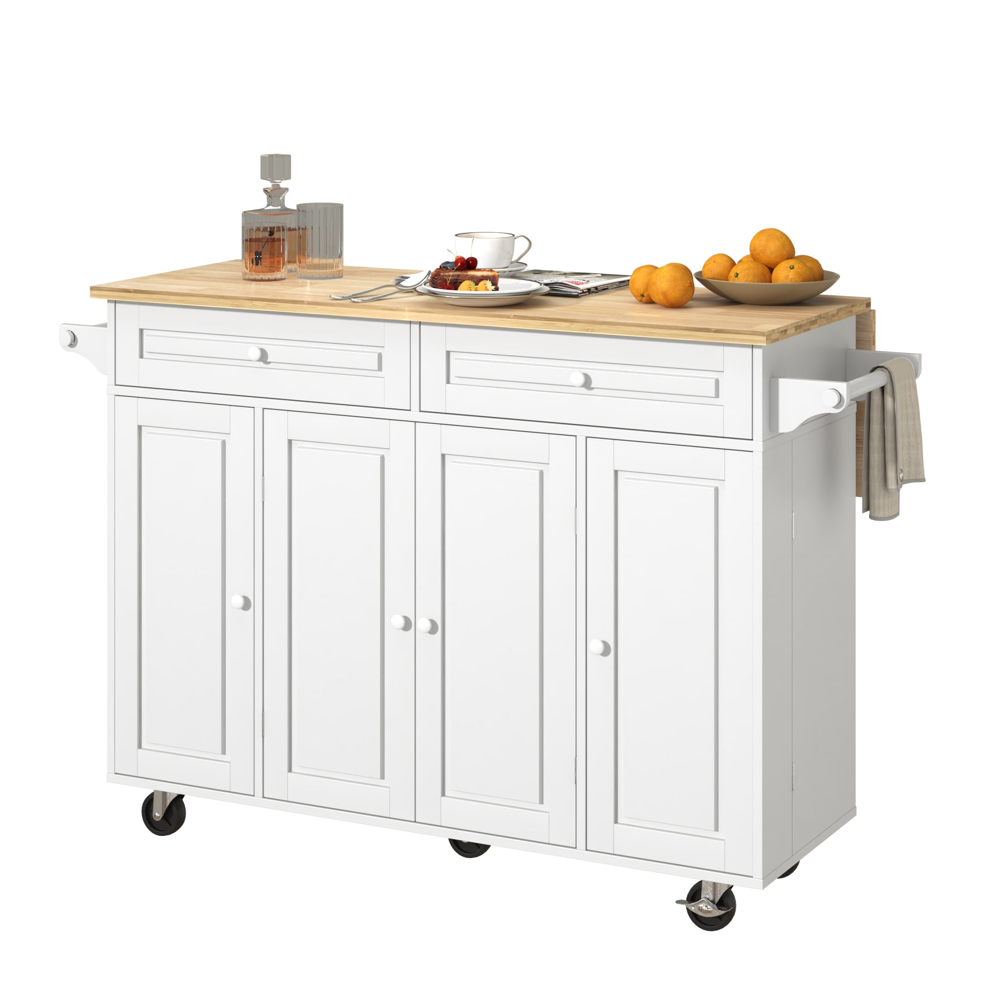 ANPOO 55 inch Large Kitchen Island with Wood Top and Drop Leaf ...