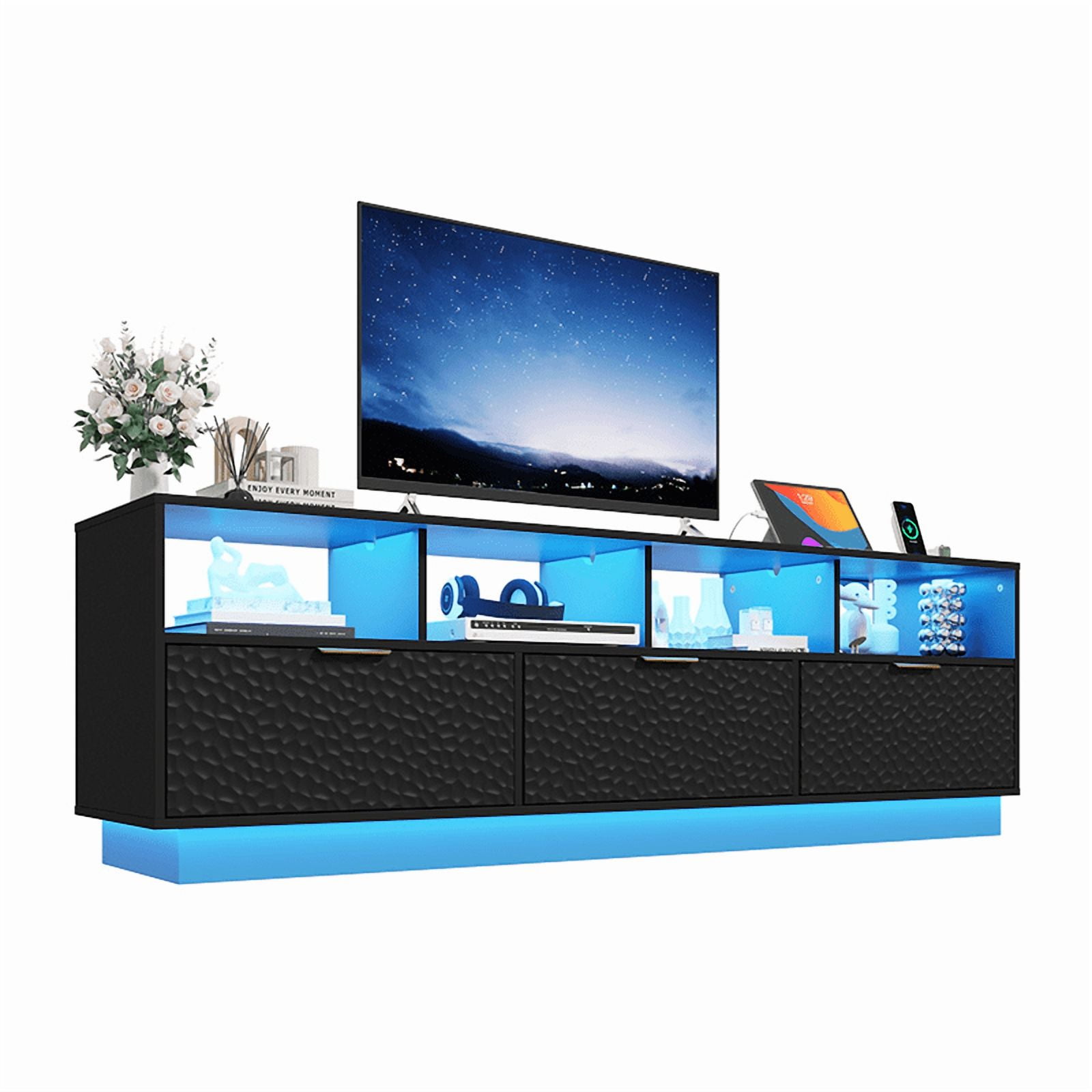 ANPOO 70'' LED TV Stand for up 85" TVs, Modern Entertainment Center TV ...
