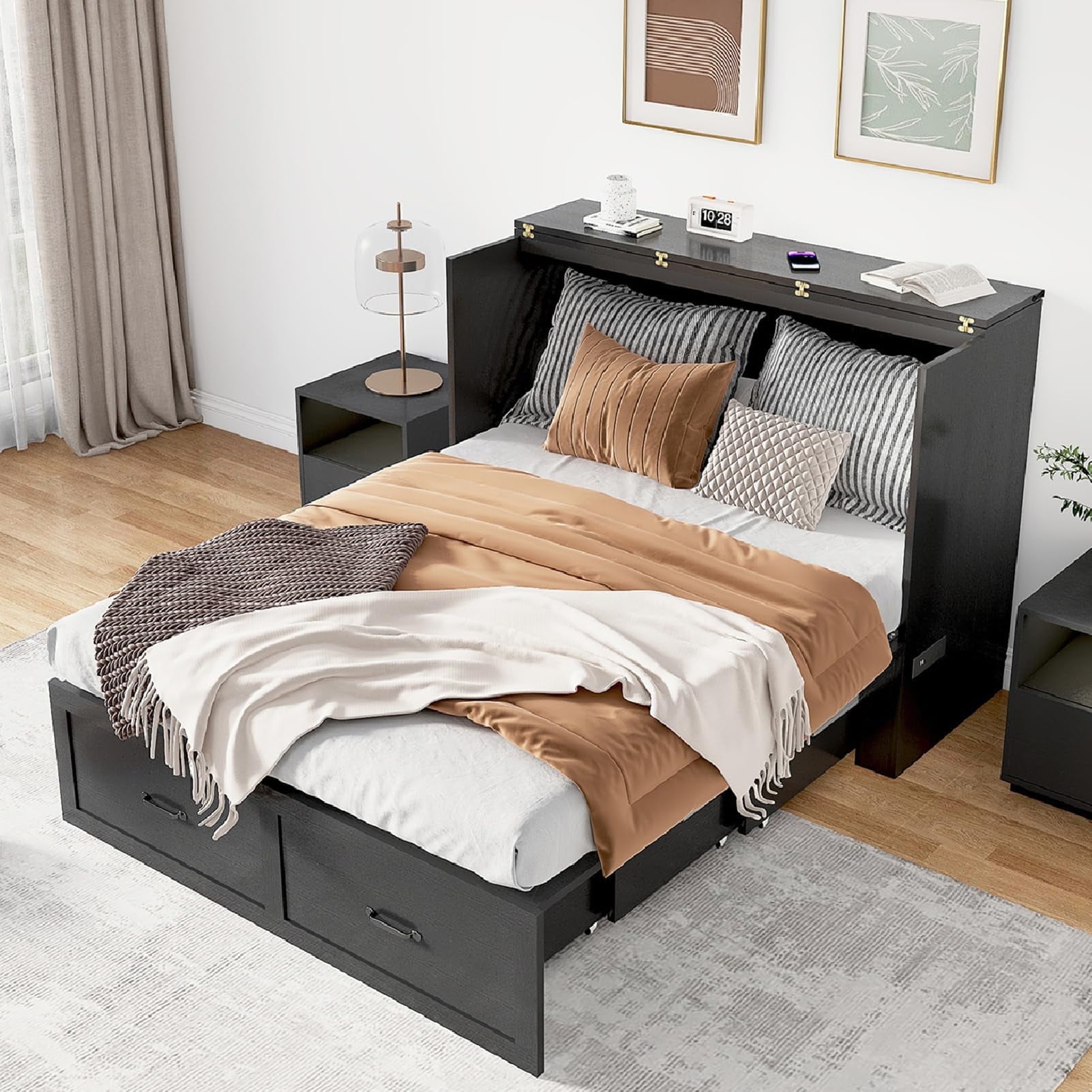 ANPOO Full Size Murphy Chest Bed with Drawer and Power Outlets ...