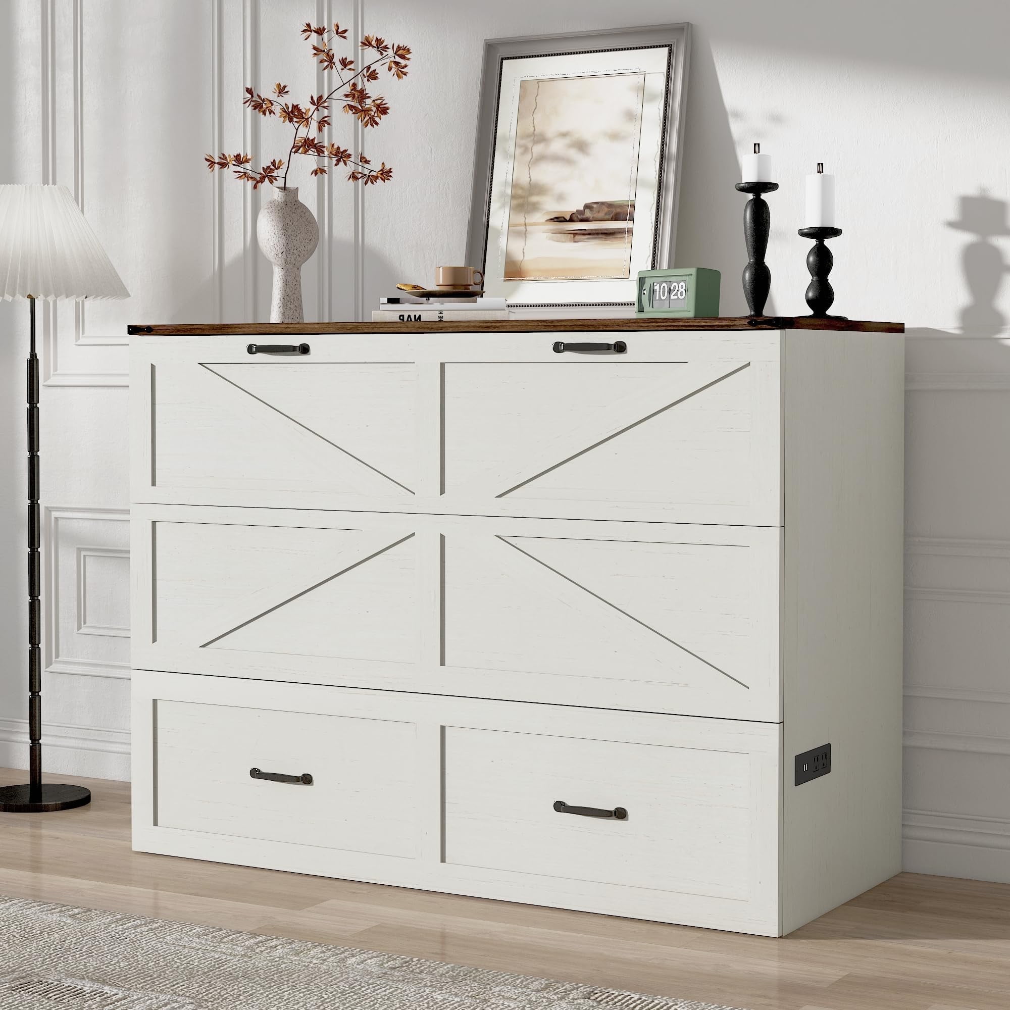 ANPOO Full Size Murphy Chest Bed with Drawer and Power Outlets ...